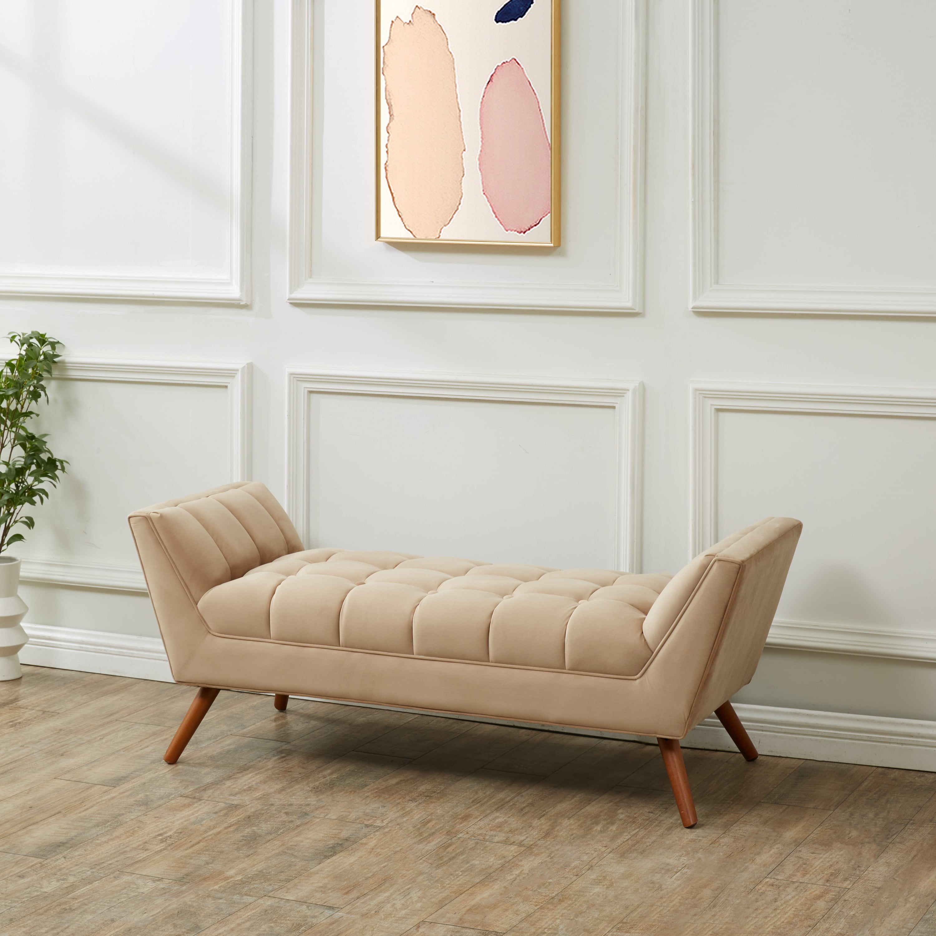 SAFAVIEH Couture Damian Solid Tufted Linen Contemporary Bench, Light ...