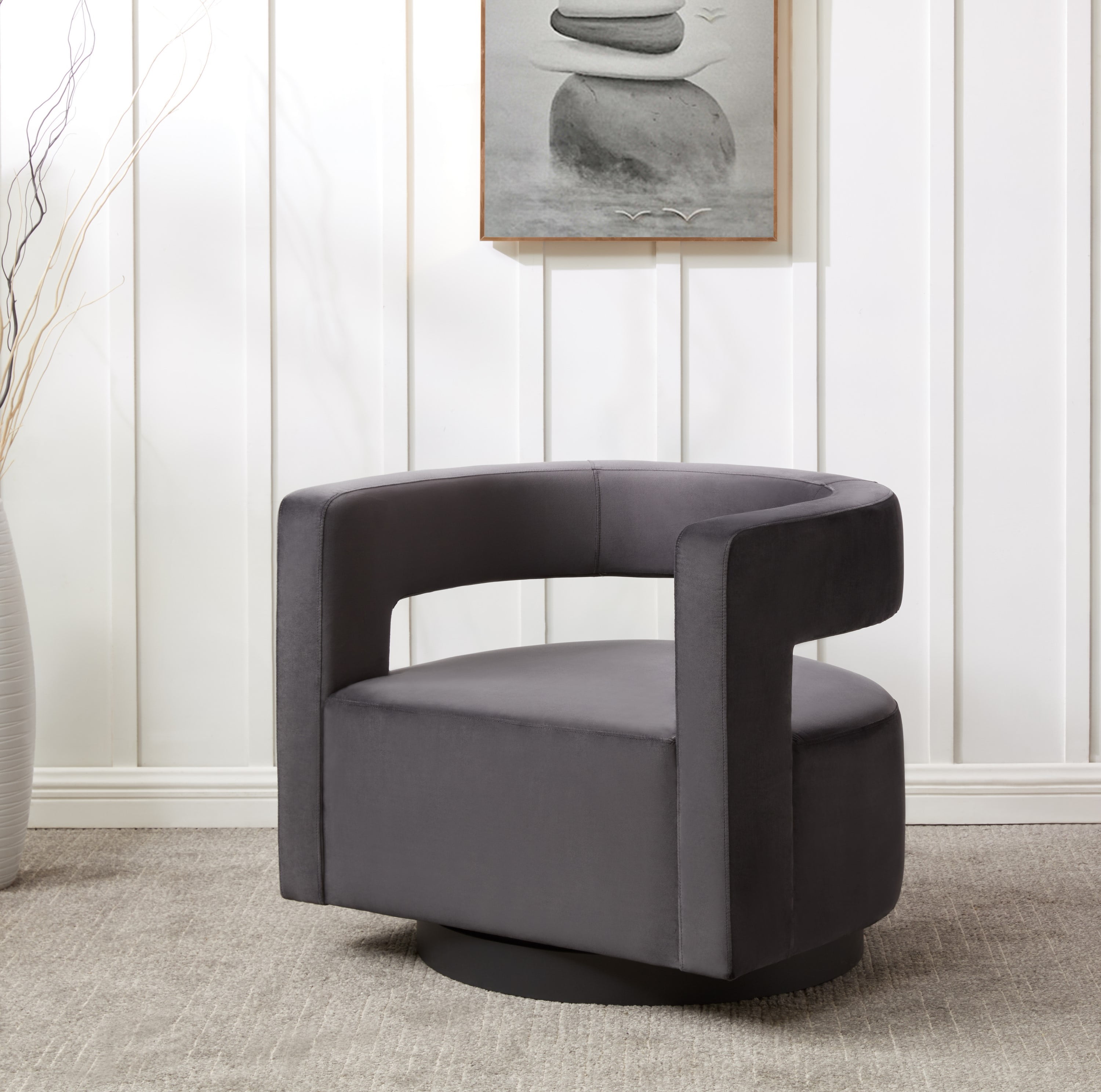 SAFAVIEH Couture Edgar Modern Velvet Solid Swivel Armchair, Dark Grey ...