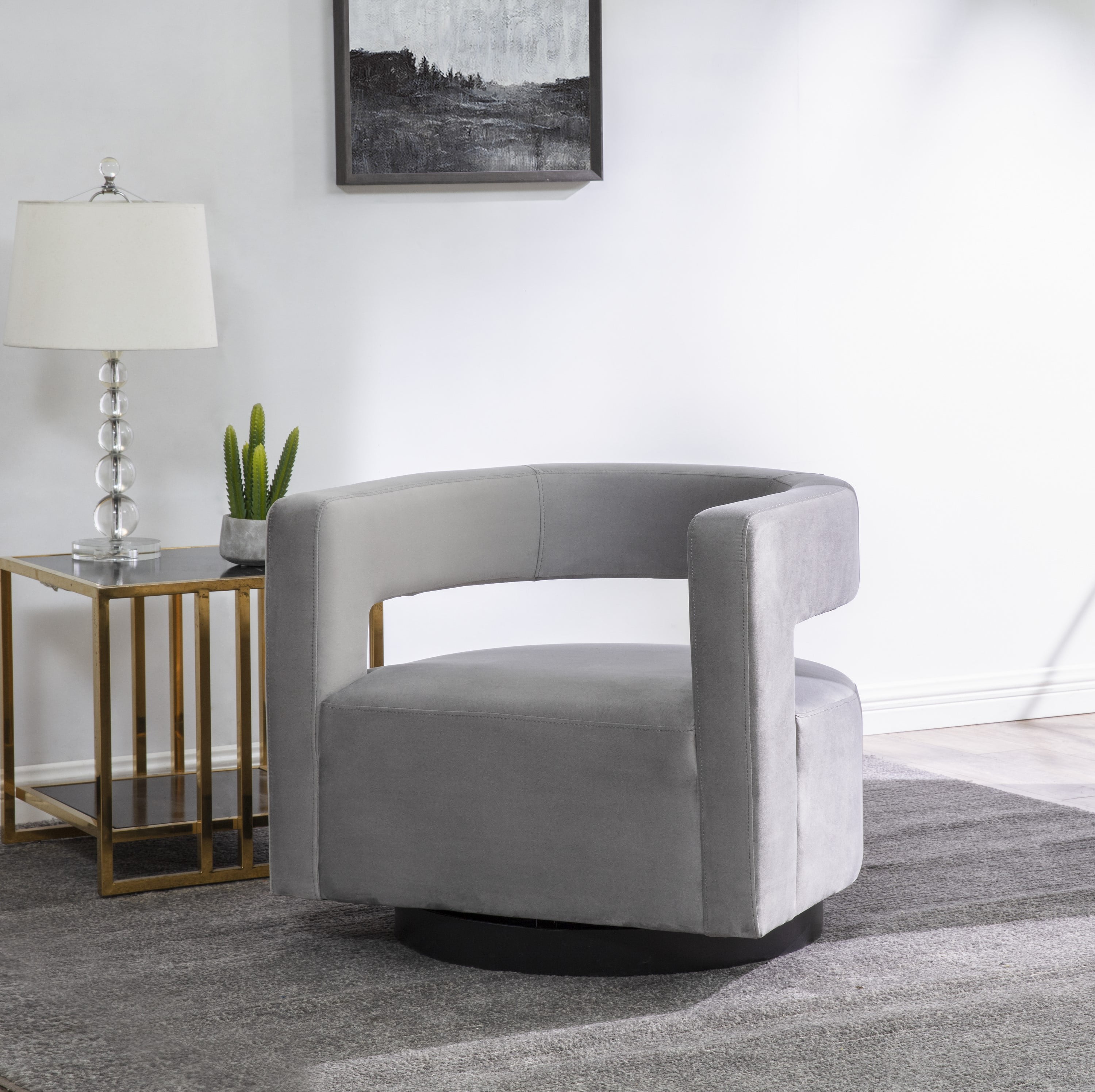 SAFAVIEH Couture Edgar Modern Velvet Solid Swivel Armchair, Light Grey ...