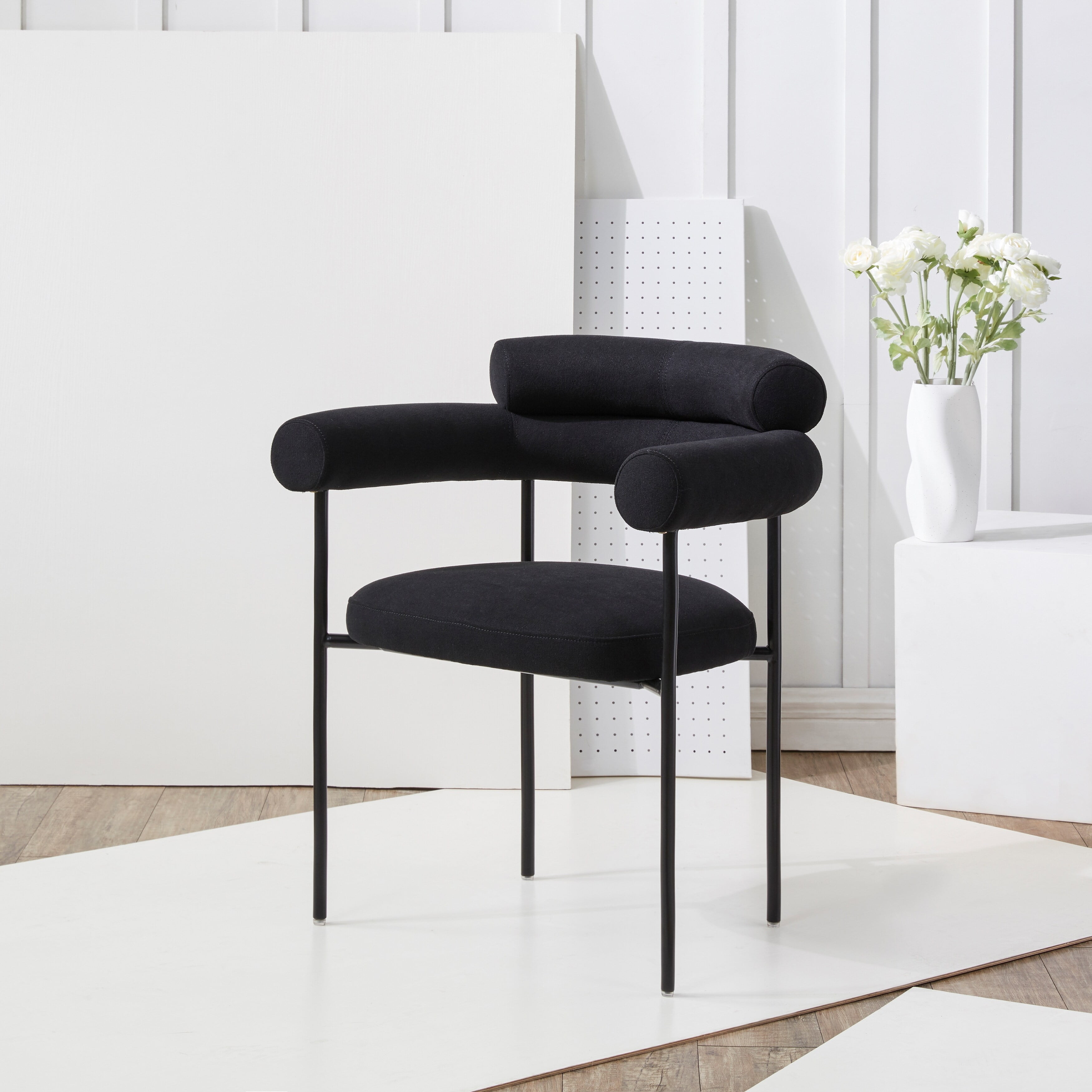SAFAVIEH Couture Jaslene Modern Linen Solid Dining Chair, Black/Black ...