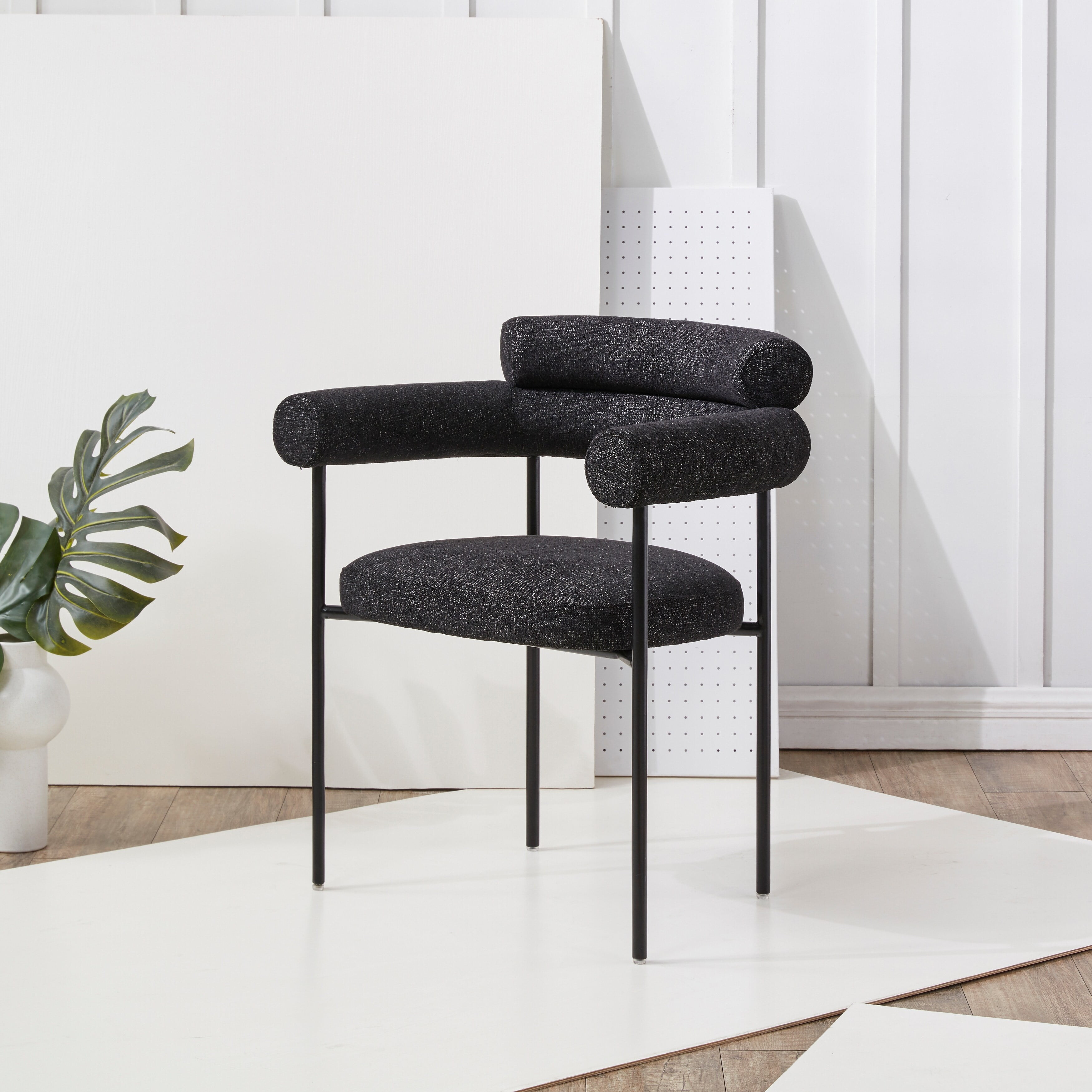 SAFAVIEH Couture Jaslene Modern Linen Solid Dining Chair, Black/White ...
