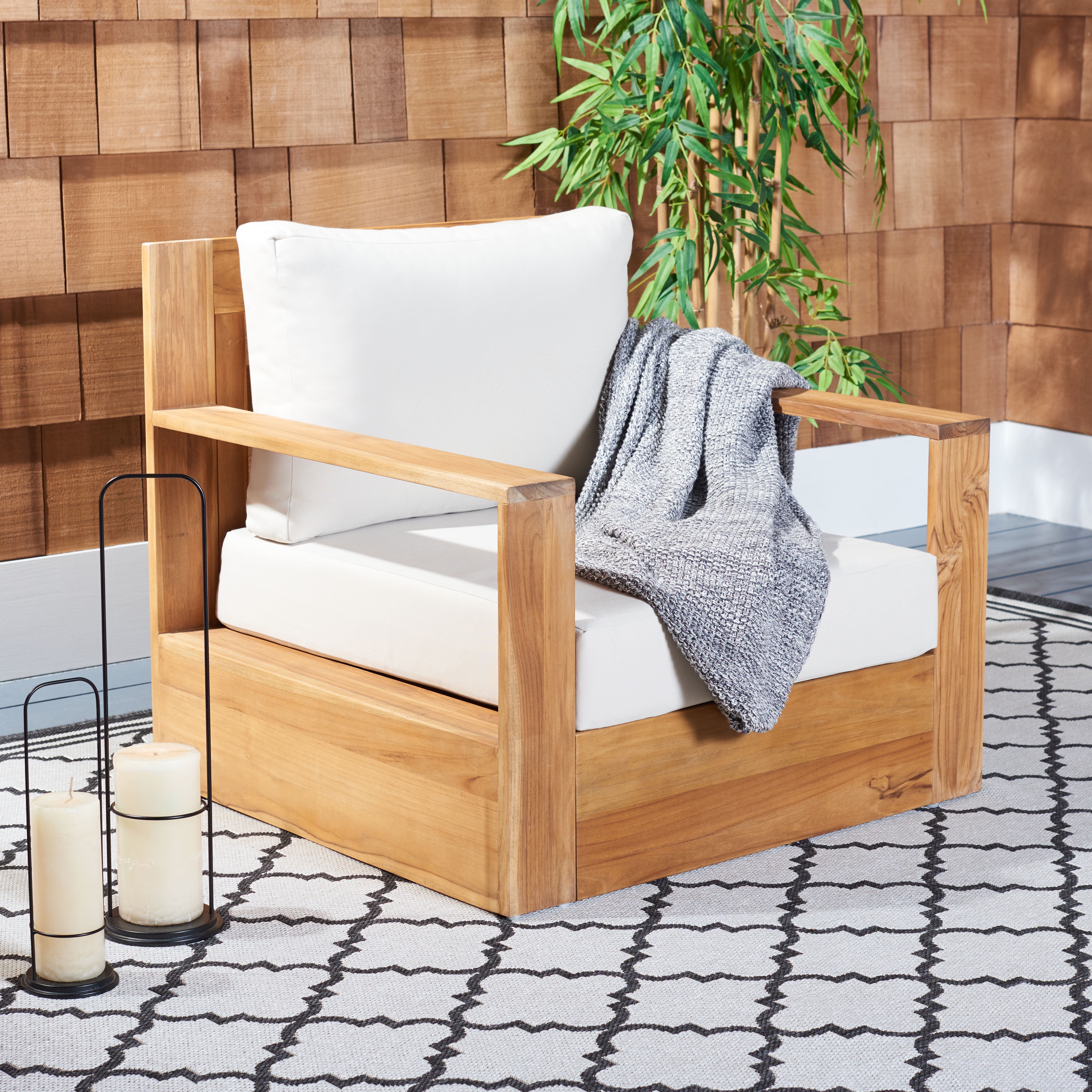 SAFAVIEH Couture Kauai Modern Brazilian Teak Wood Solid Patio Chair ...