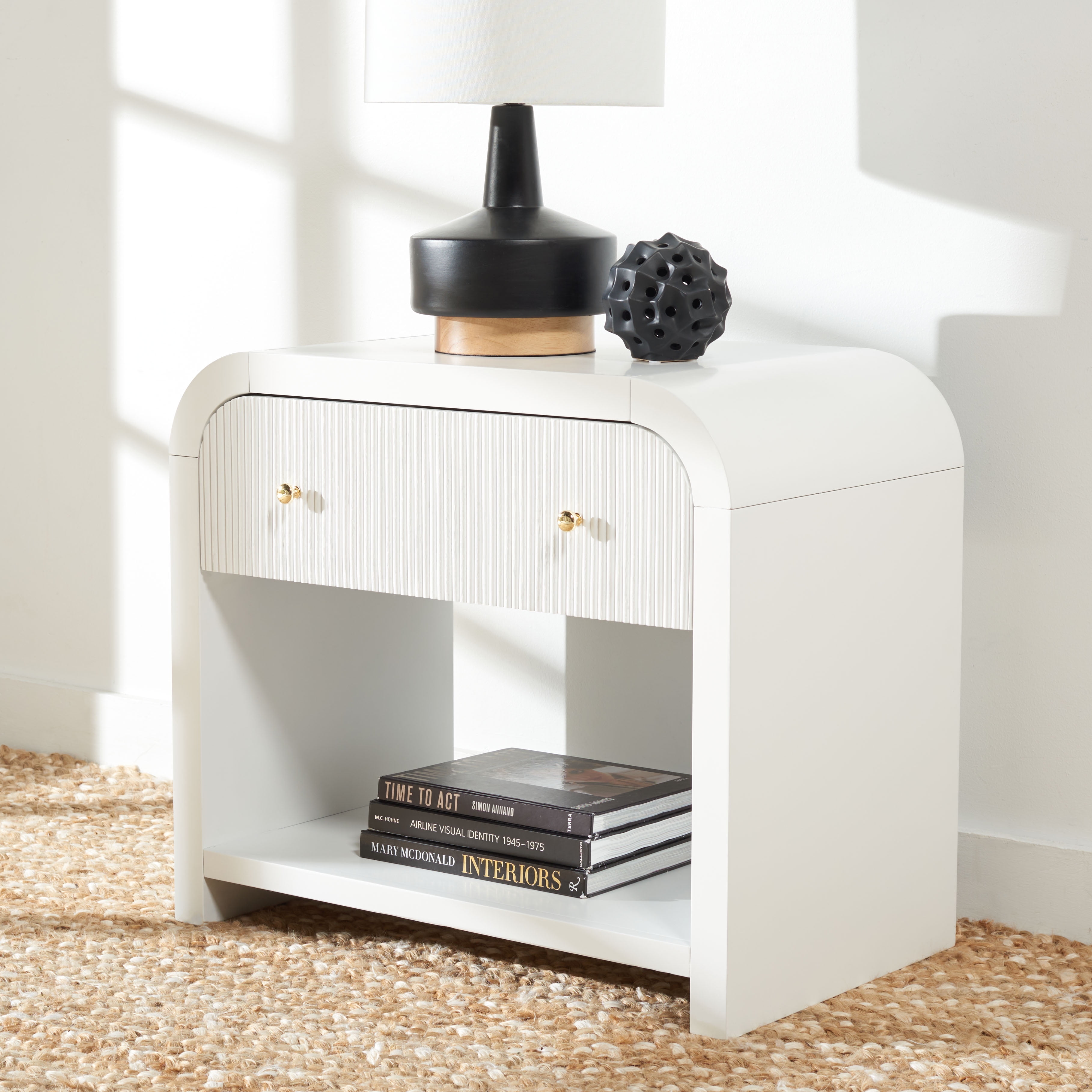 SAFAVIEH Couture Liabella Glam Nightstand with 1 Drawers, White/Gold ...