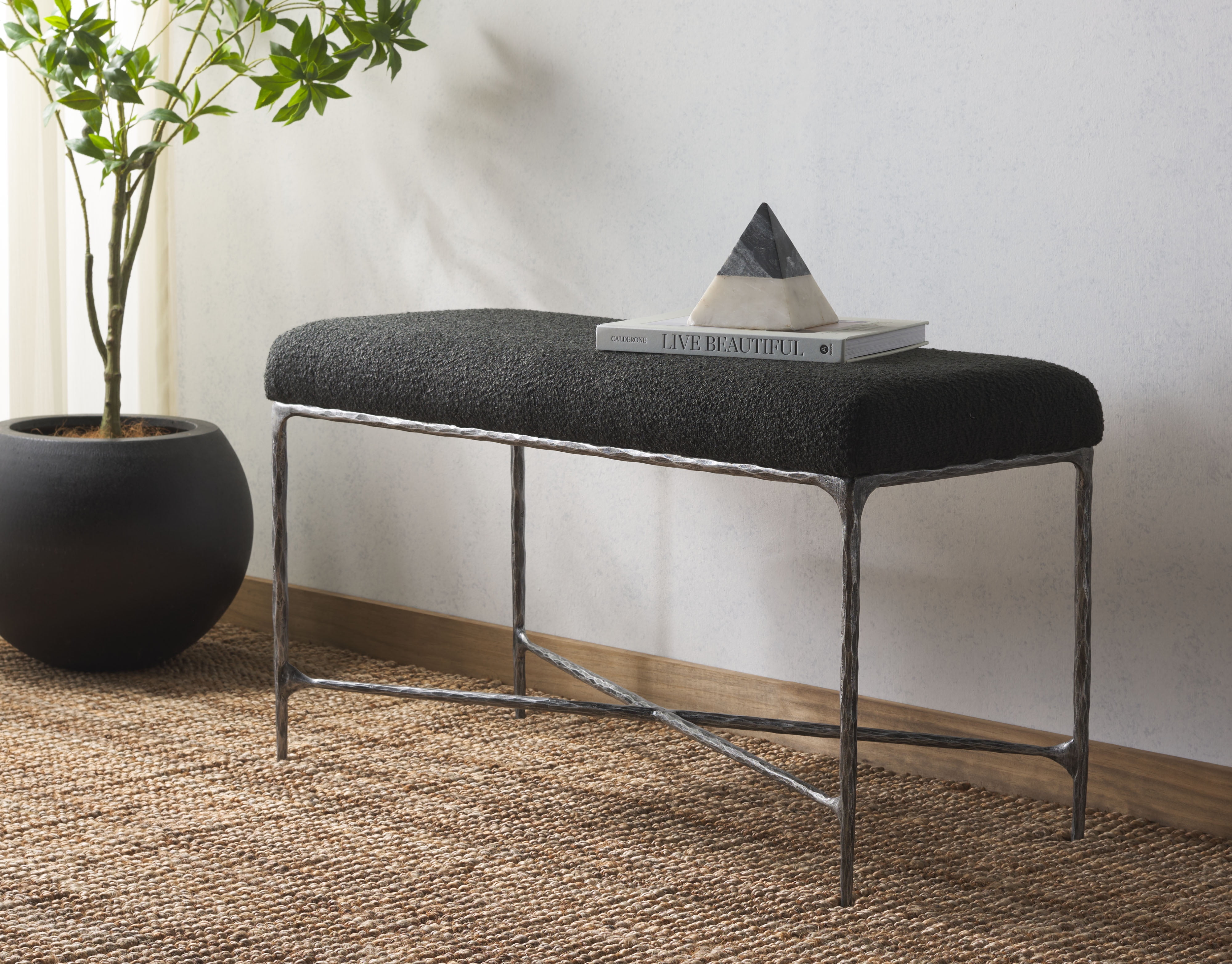 SAFAVIEH Couture Mandy Solid Boucle Modern Bench with Metal Frame ...