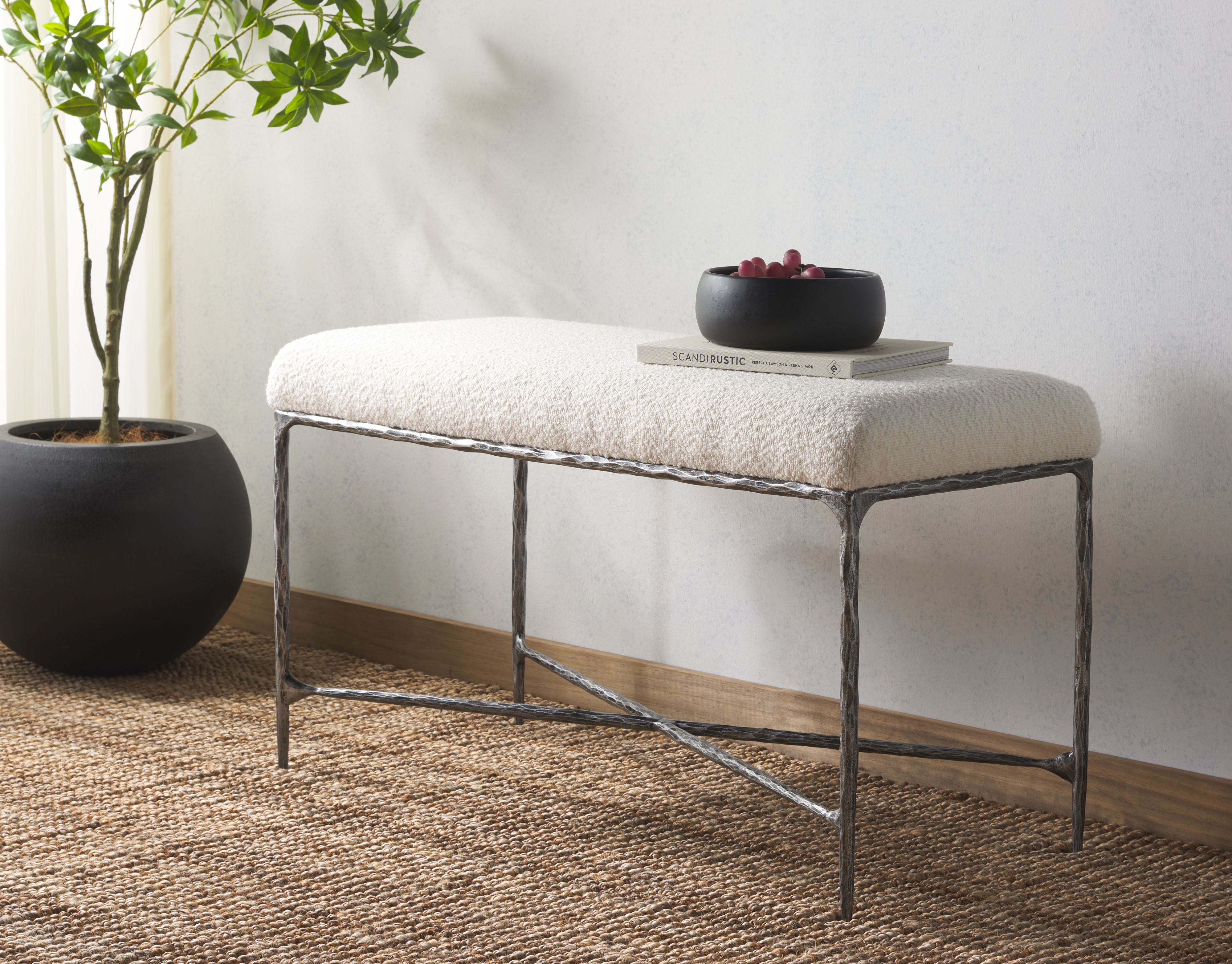 SAFAVIEH Couture Mandy Solid Boucle Modern Bench with Metal Frame ...