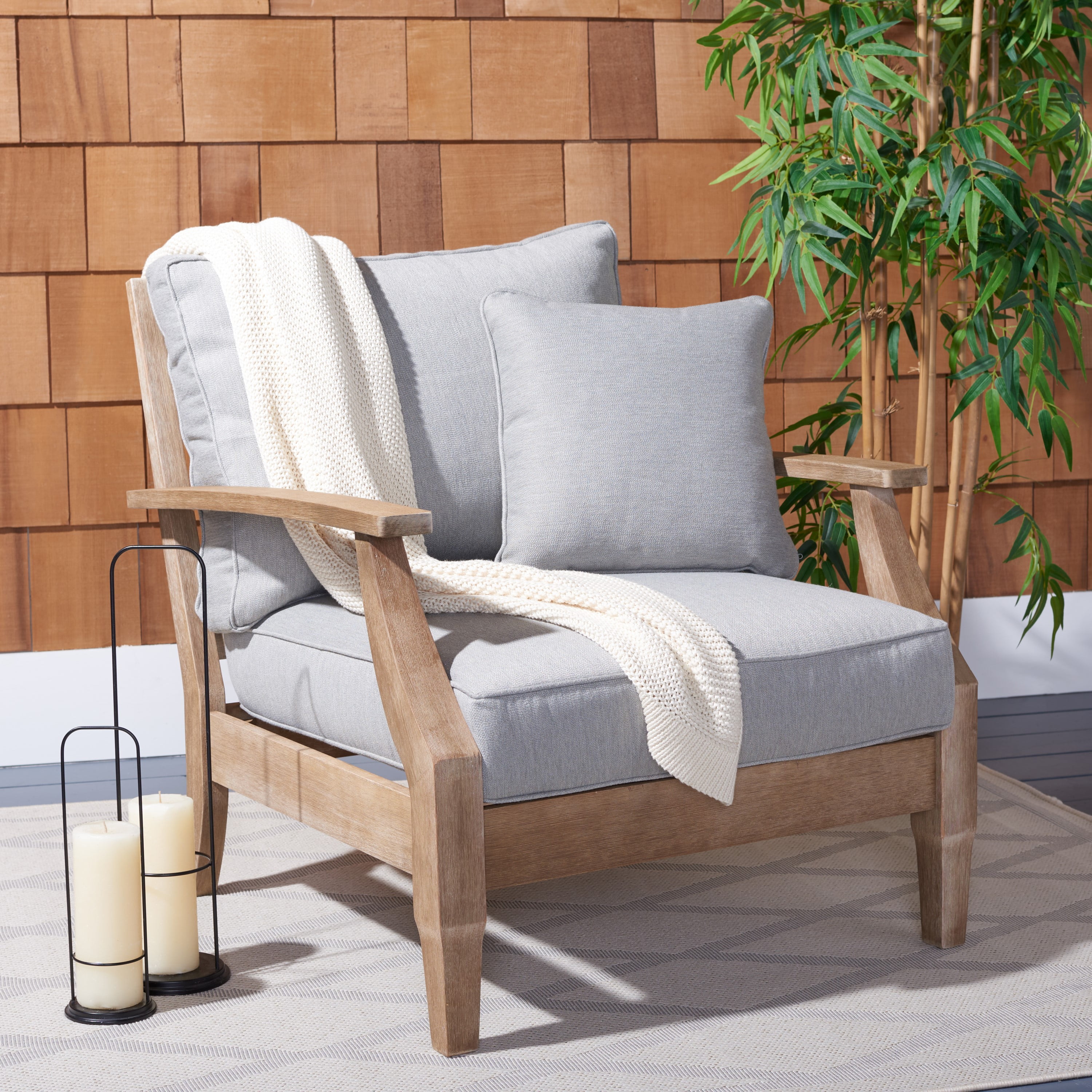 Safavieh Coastal Eucalyptus Wood Armchair, Beige Durable Outdoor ...