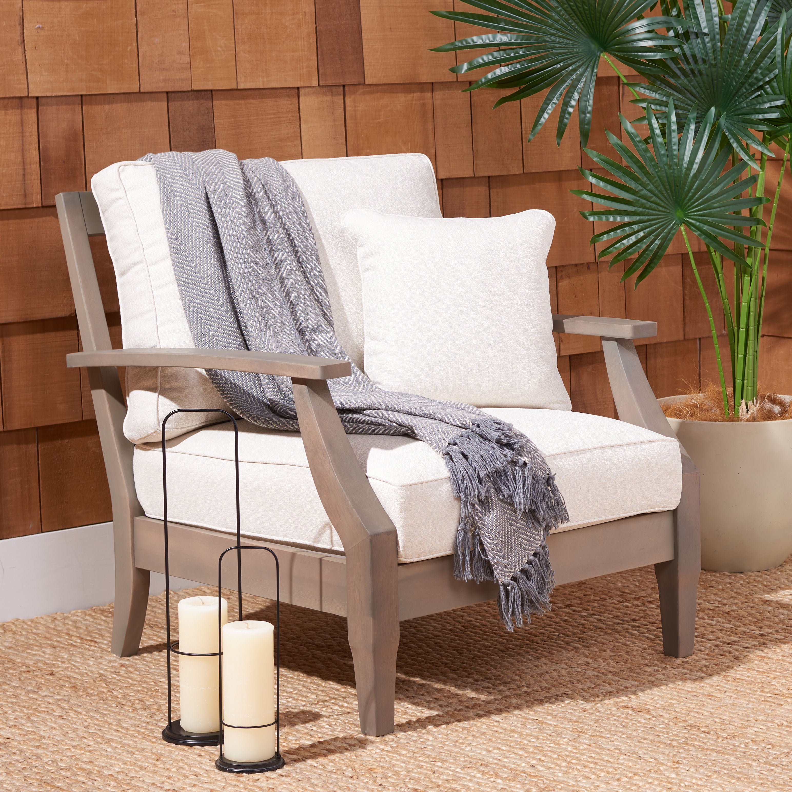 SAFAVIEH Couture Martinique Coastal Eucalyptus Wood Solid Armchair, Natural/Grey - Walmart.com