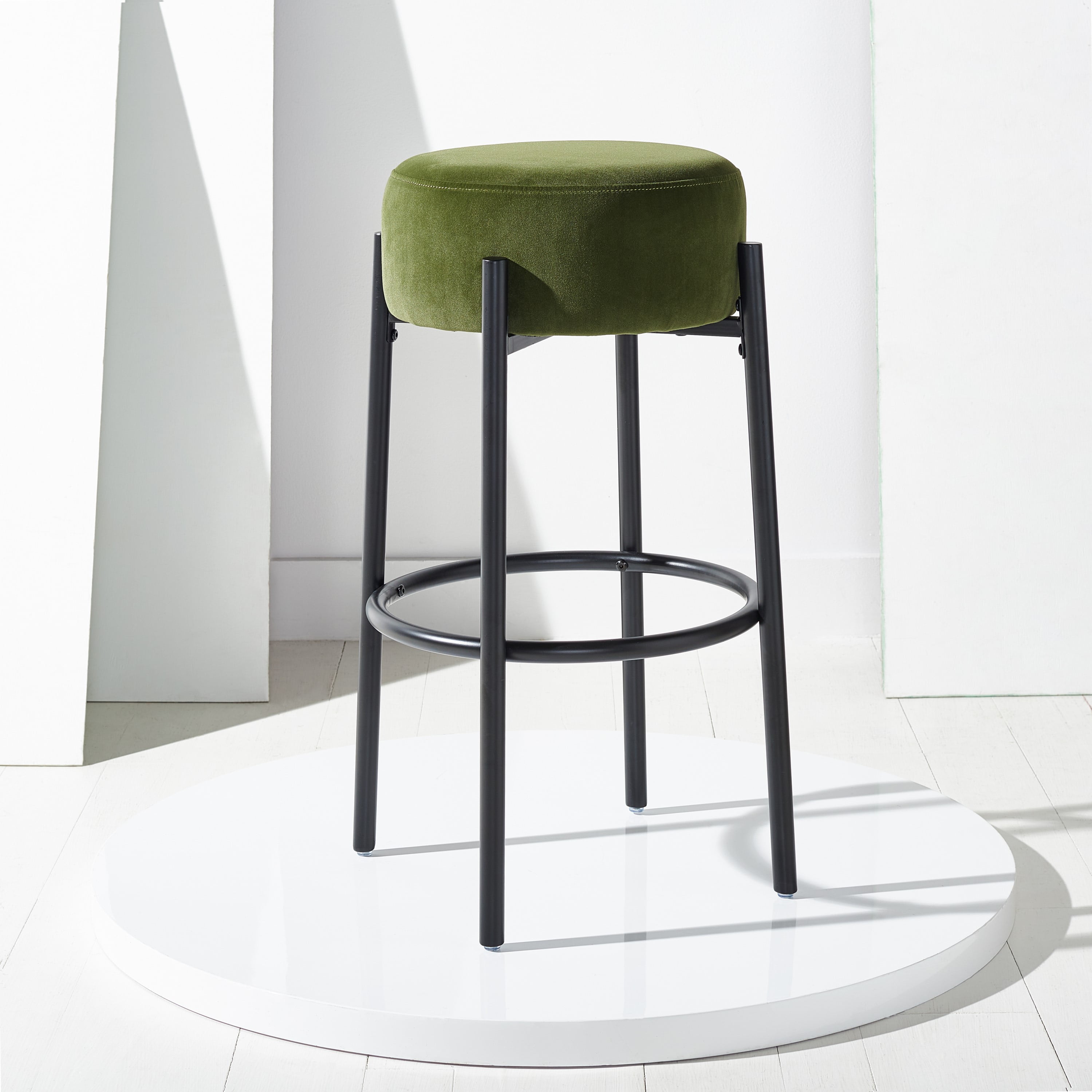 SAFAVIEH Couture Paisleigh Round Backless Bar Stool, Forest Green/Black ...