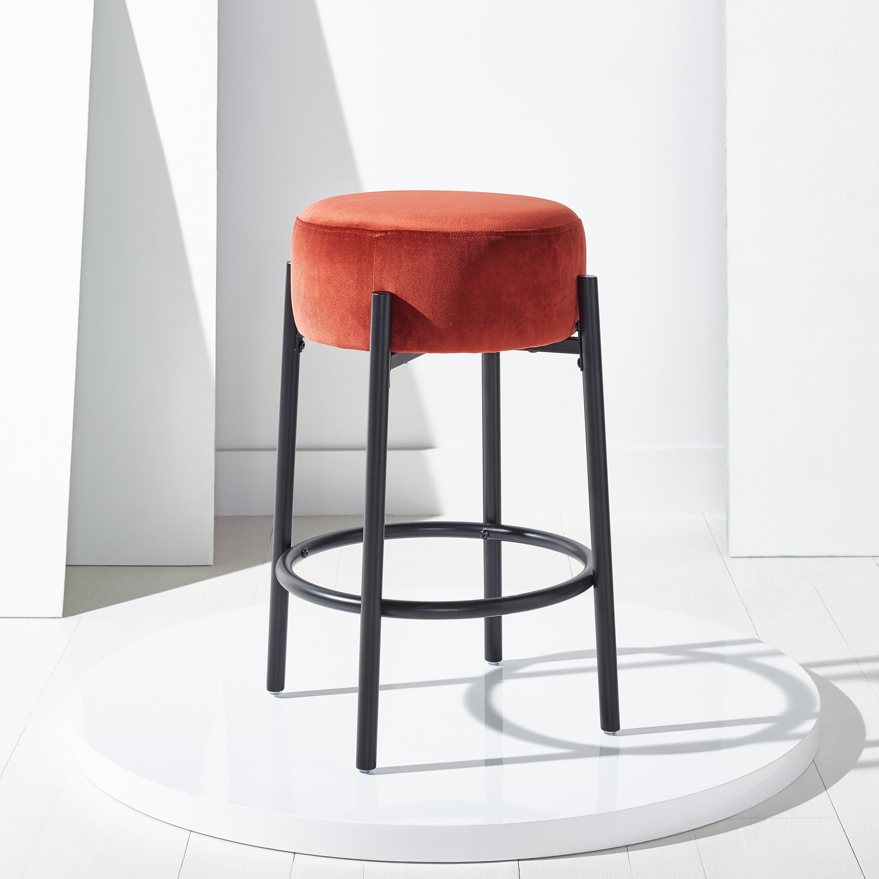 SAFAVIEH Couture Paisleigh Round Backless Counter Stool, Rust/Black ...