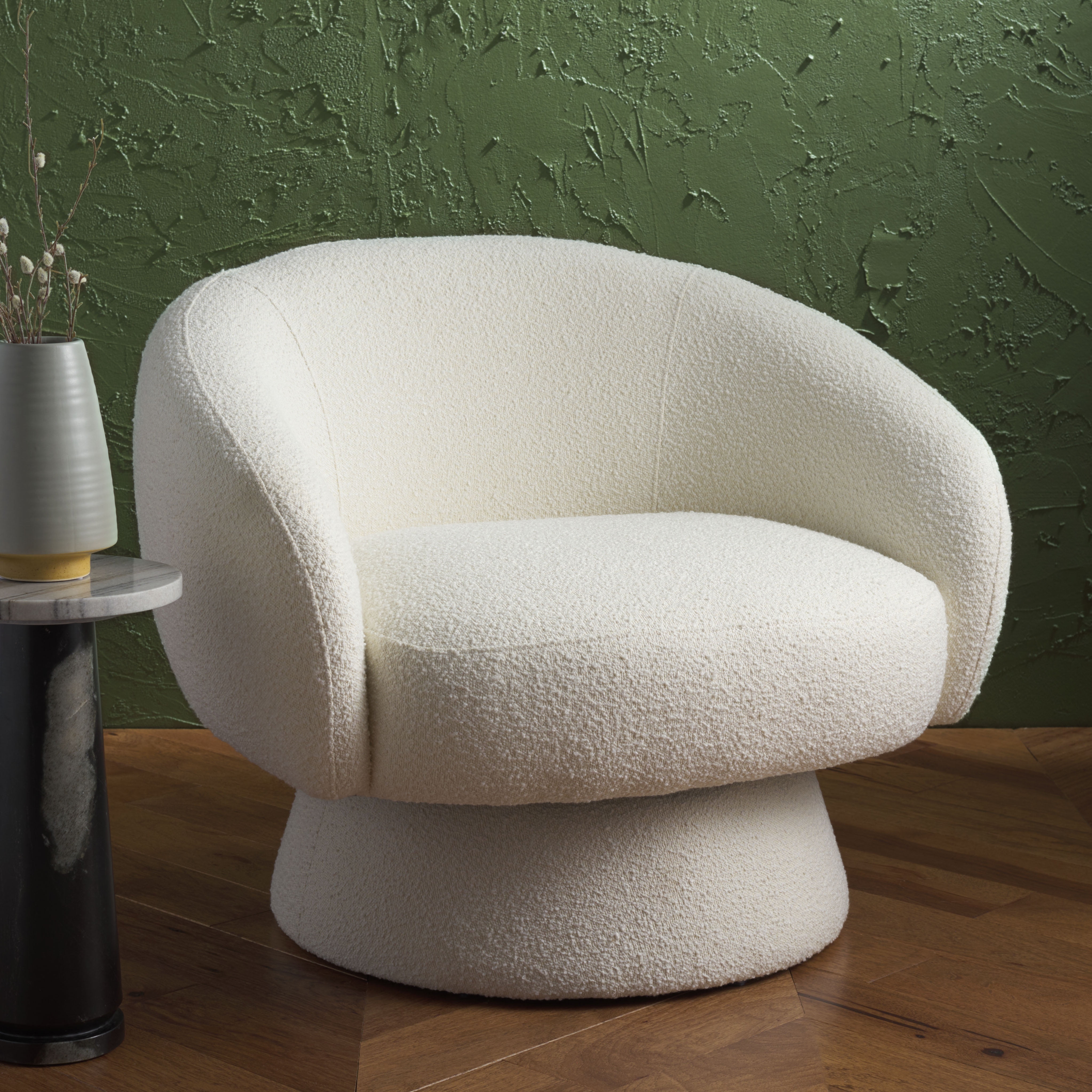 SAFAVIEH Couture Petryna Modern Boucle Solid Swivel Accent Chair, Ivory ...