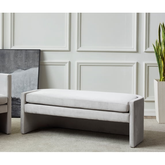 SAFAVIEH Couture Rosabeth Curved Solid Velvet Modern Bench, Light Grey ...