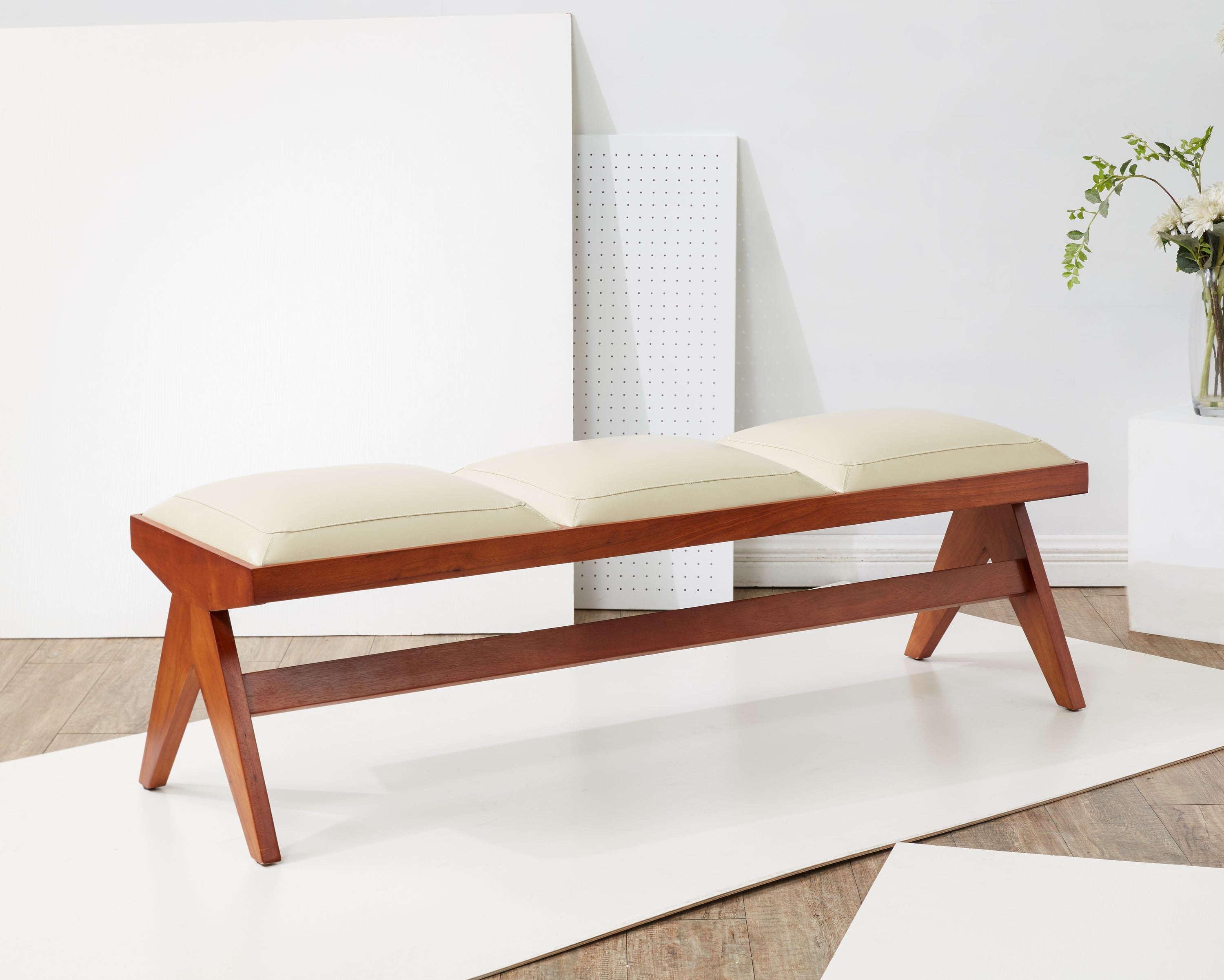 SAFAVIEH Couture Rosselli Solid Vegan Leather Classic Bench with Wood ...