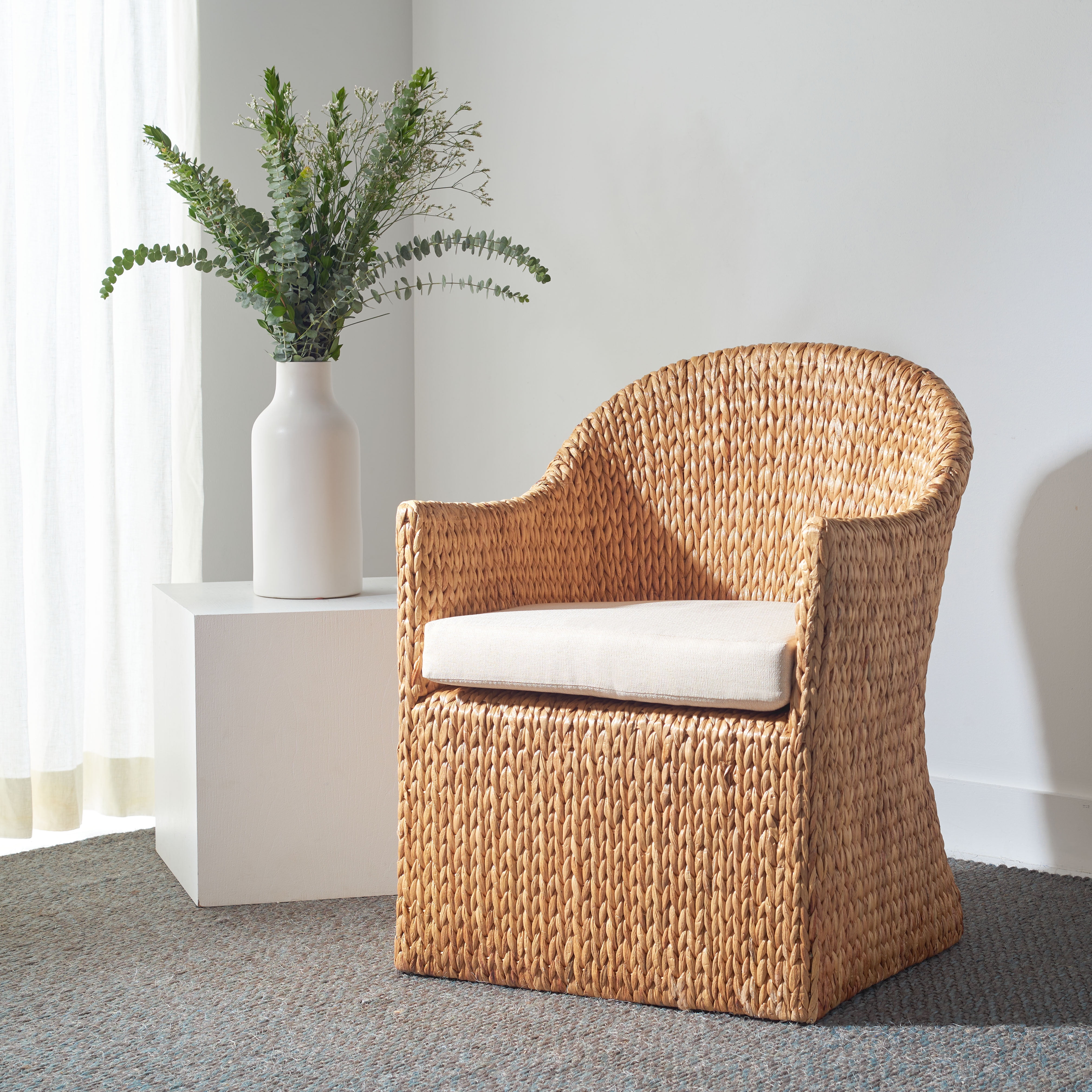 SAFAVIEH Couture Solomon Contemporary Water Hyacinth Dining Chair ...