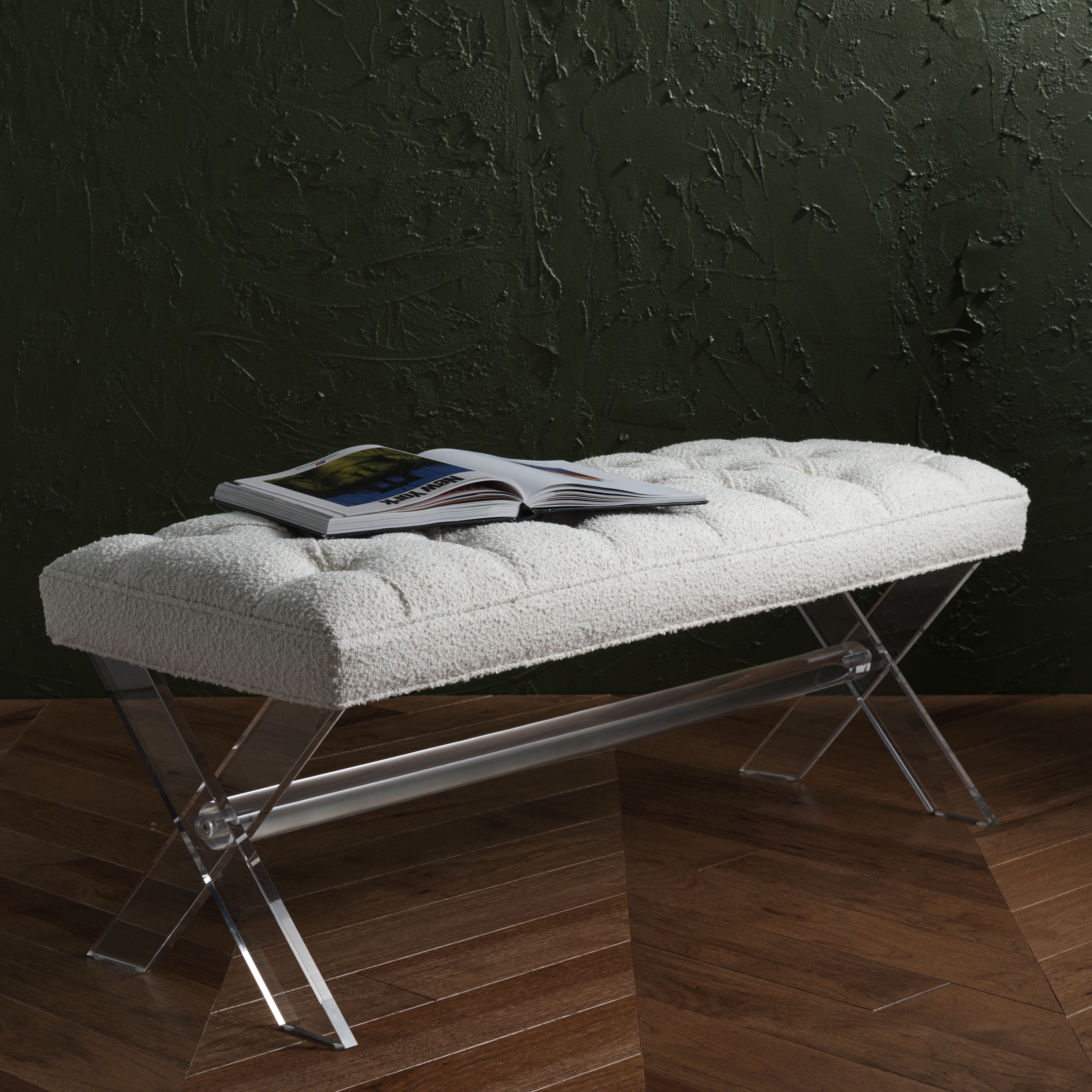 SAFAVIEH Couture Tourmaline Solid Boucle Glam Bench with Acrylic Frame ...