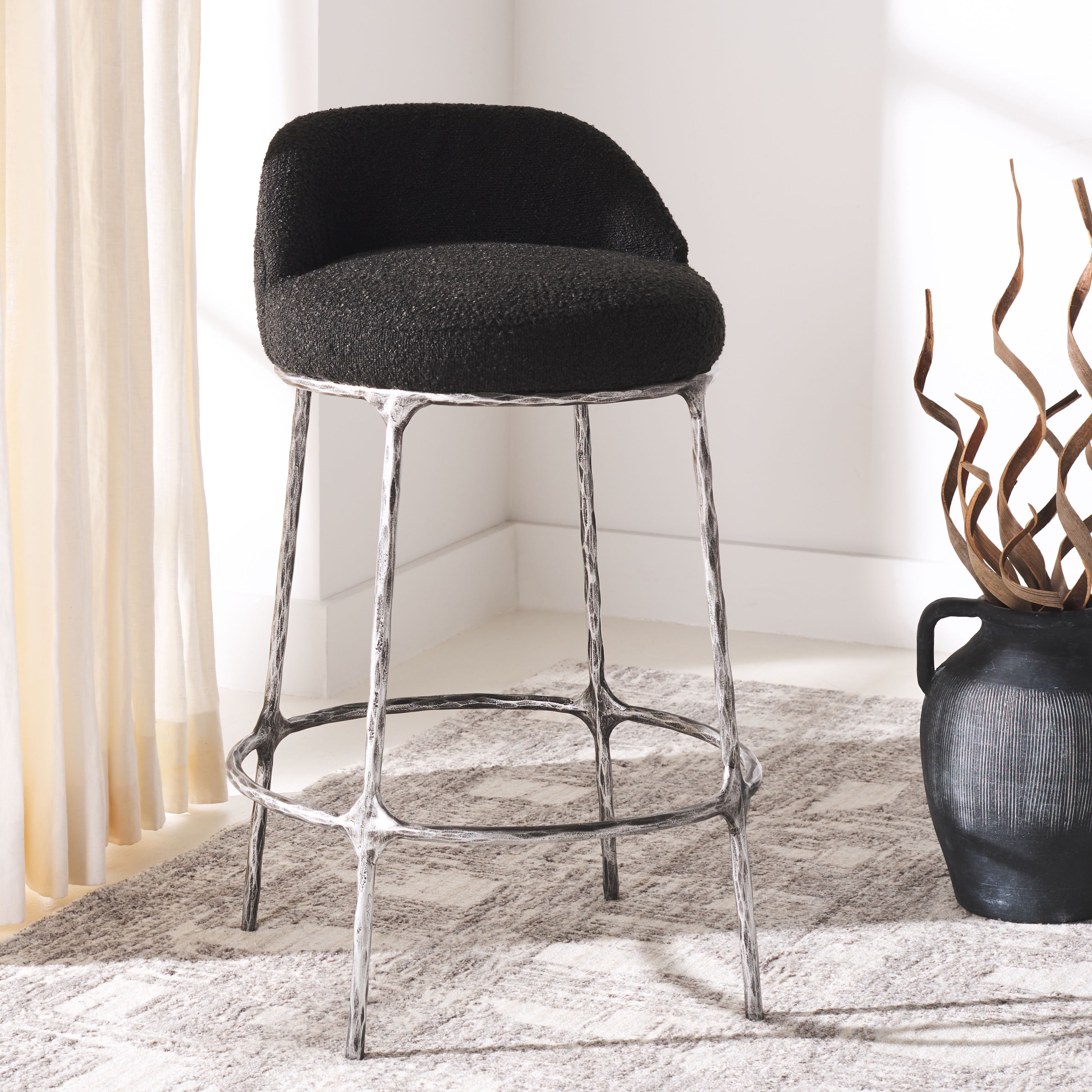 SAFAVIEH Couture Woodsen Round Low Back Counter Stool, Black - Walmart.com