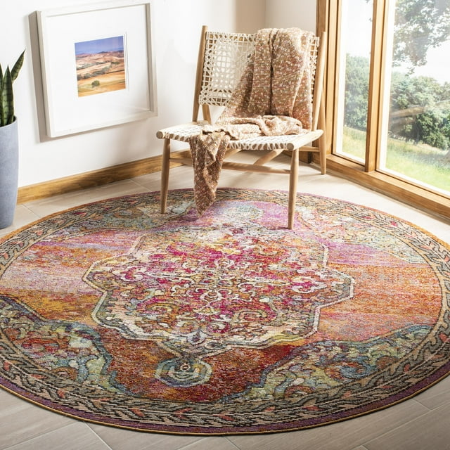 SAFAVIEH Crystal Dean Oriental Area Rug, Orange/Light Blue, 7' x 7 ...