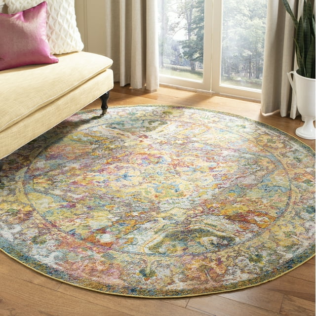 SAFAVIEH Crystal Lynette Oriental Area Rug, Light Blue/Orange, 7' x 7 ...