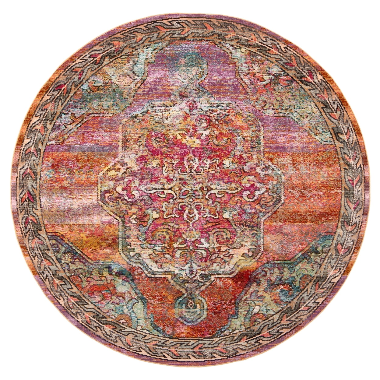 SAFAVIEH Crystal Dean Oriental Area Rug, Orange/Light Blue, 9' x 9 ...