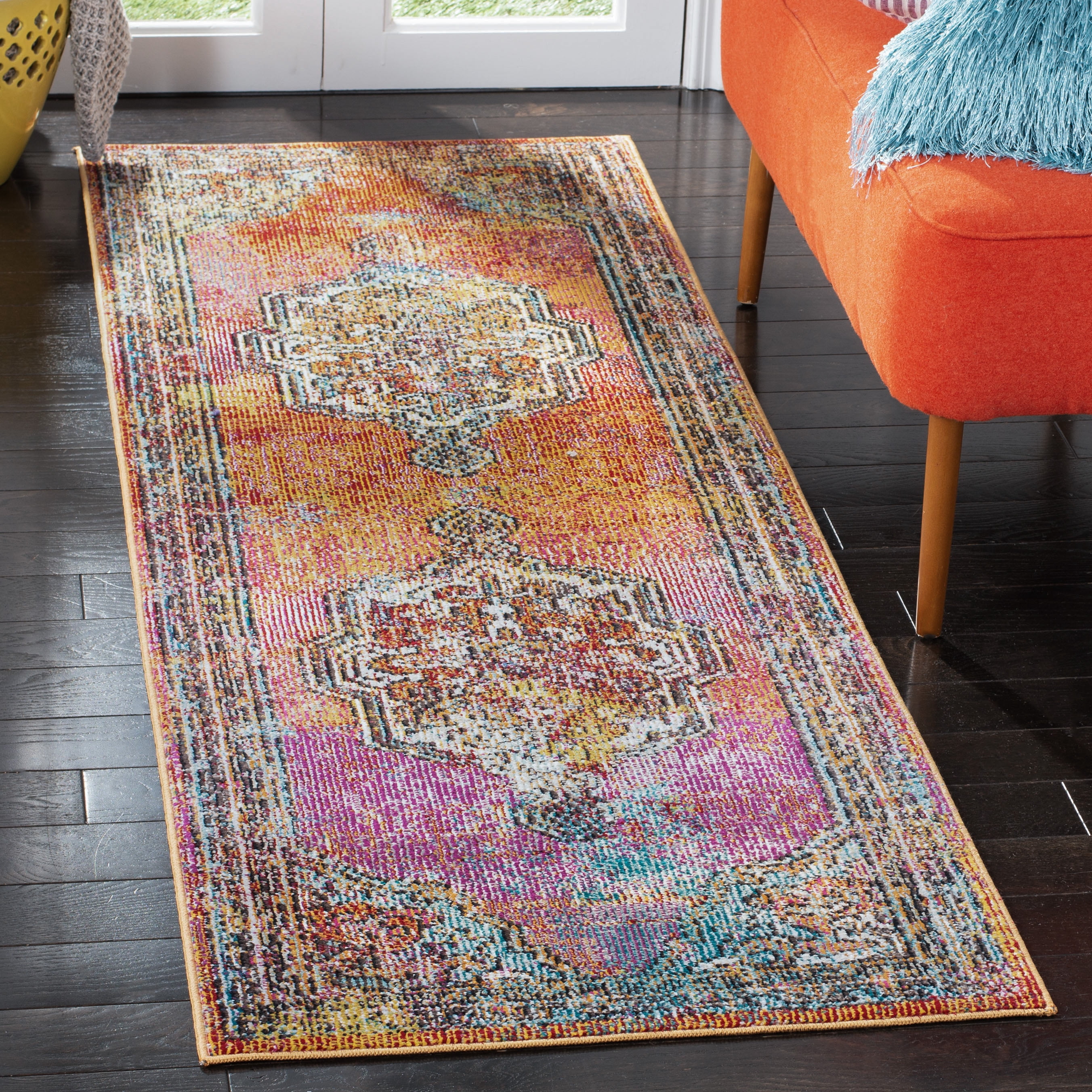 SAFAVIEH Crystal Dean Oriental Runner Rug, Orange/Light Blue, 2'2" x 13 ...