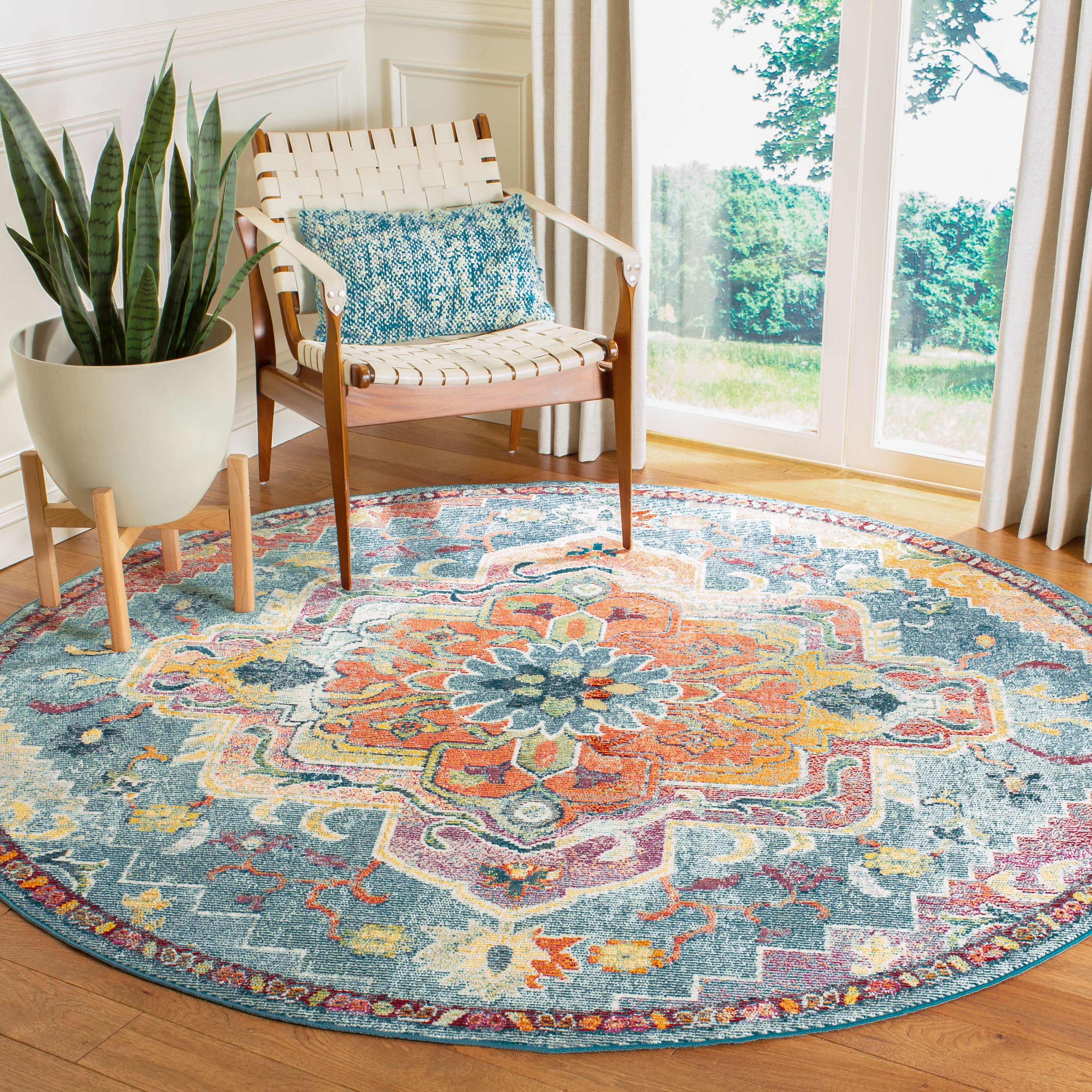 SAFAVIEH Crystal Debra Southwestern Area Rug, Teal/Orange, 5' x 5 ...