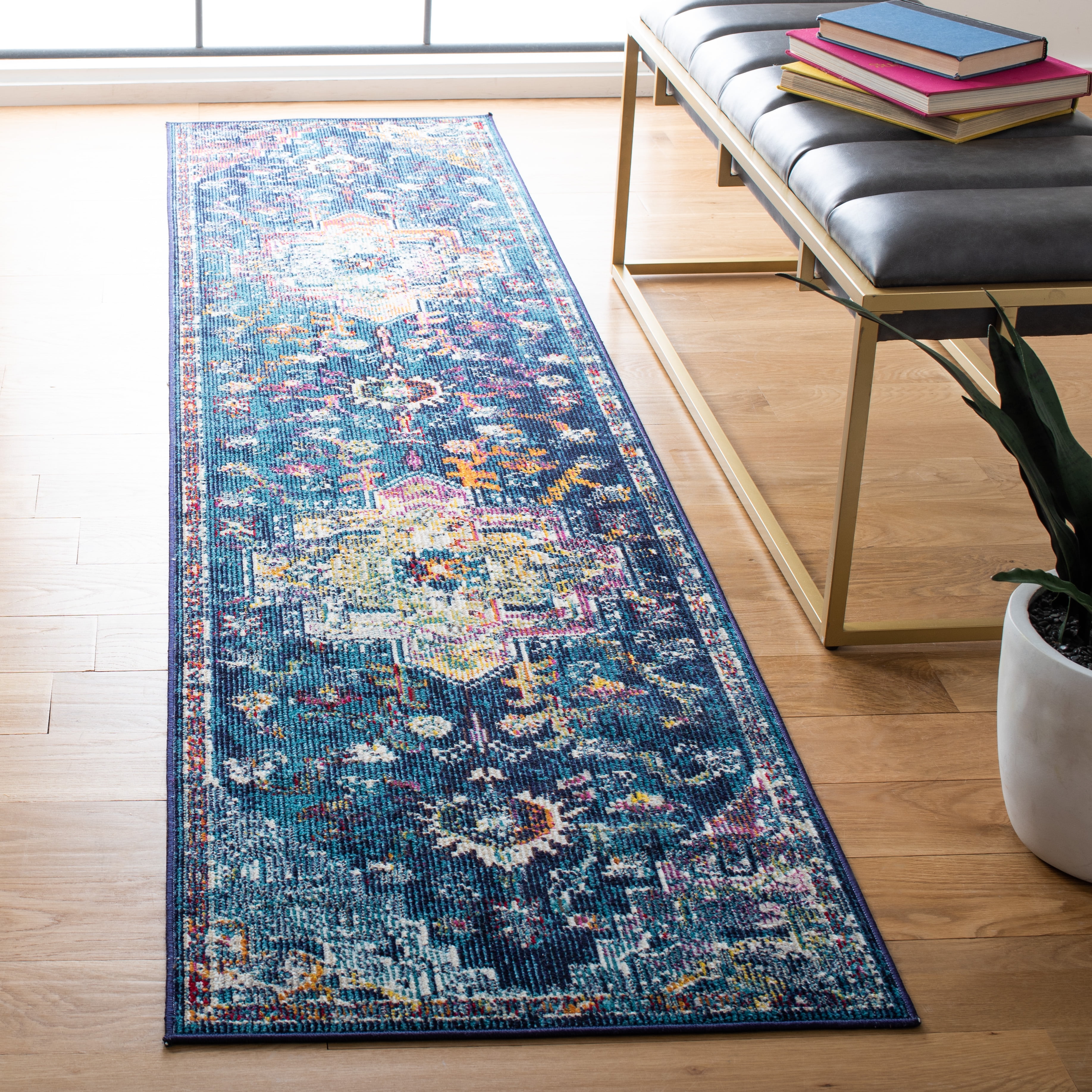 SAFAVIEH Crystal Debra Southwestern Runner Rug, Navy/Fuchsia, 2'2" x 5 ...