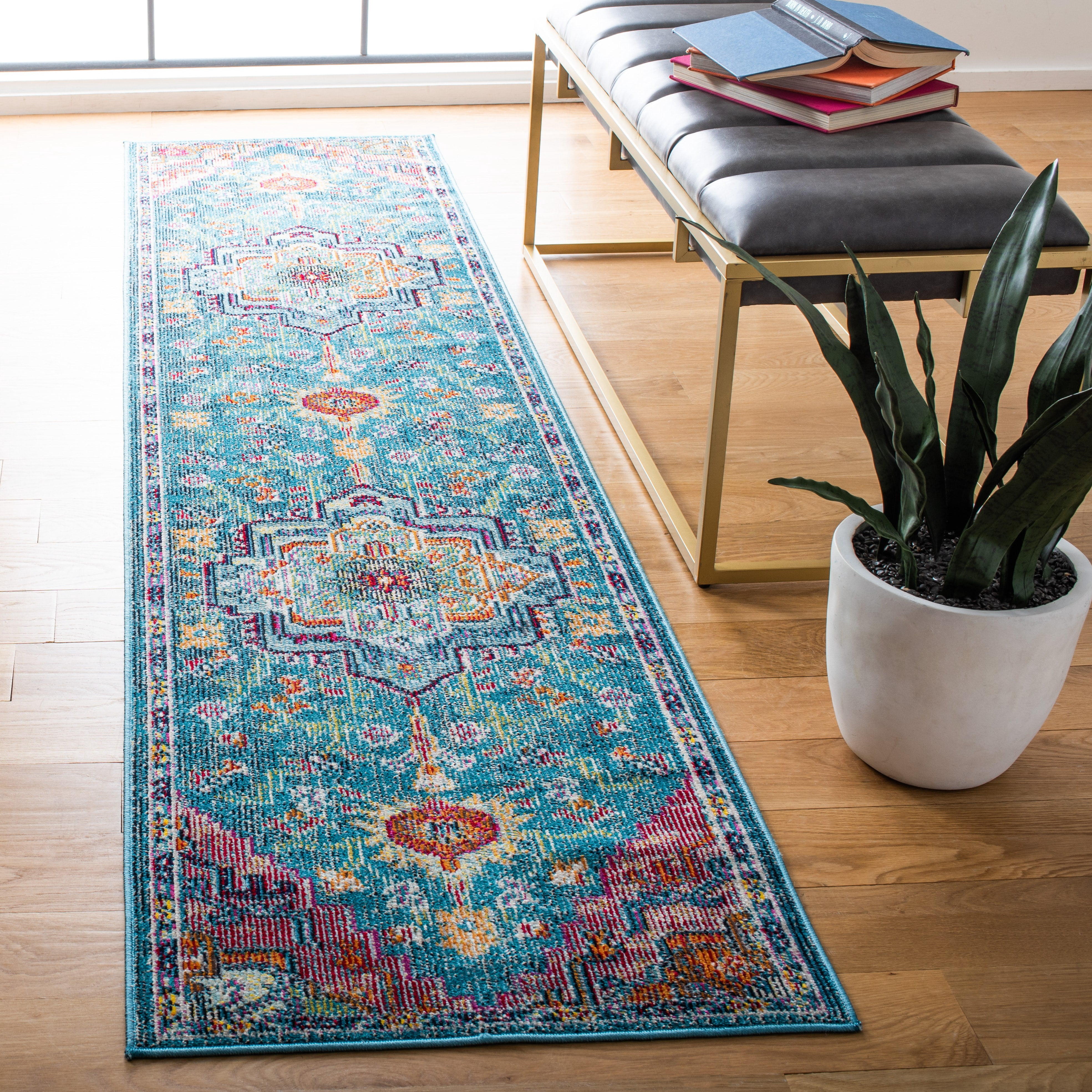 SAFAVIEH Crystal Debra Southwestern Runner Rug, Teal/Rose, 2'2" x 9 ...