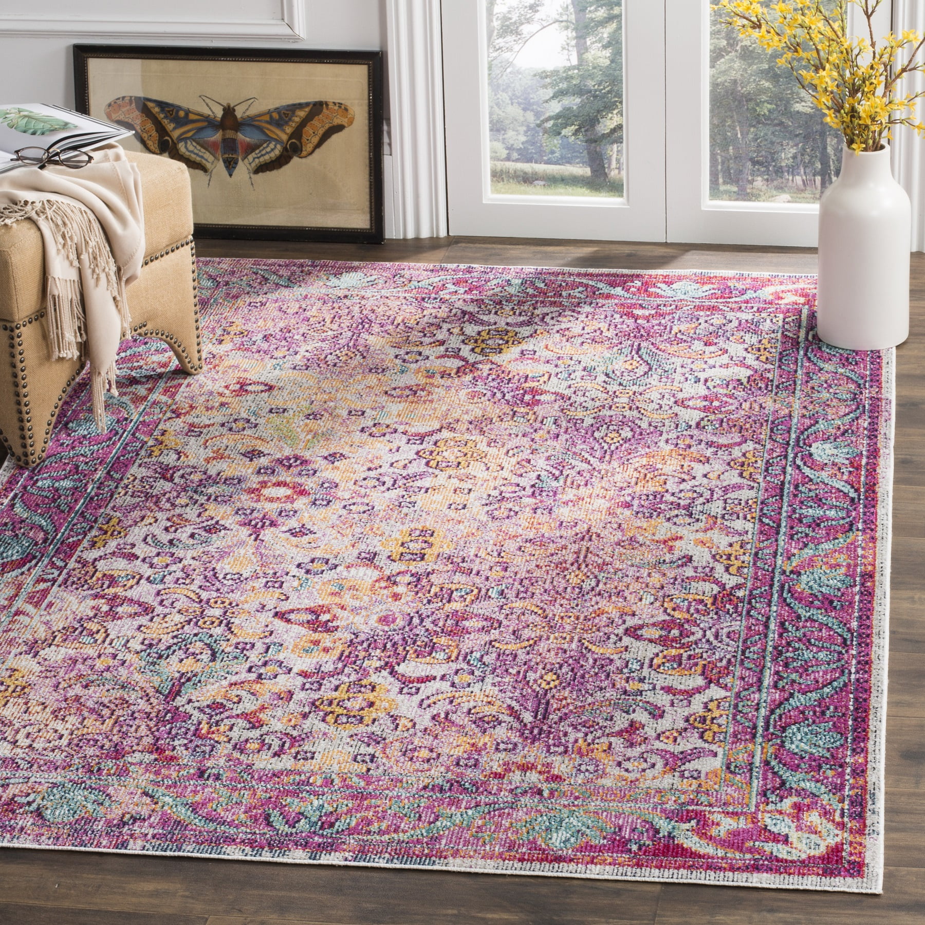 SAFAVIEH Crystal Quinlan Oriental Area Rug, Light Blue/Fuchsia, 4' x 6 ...