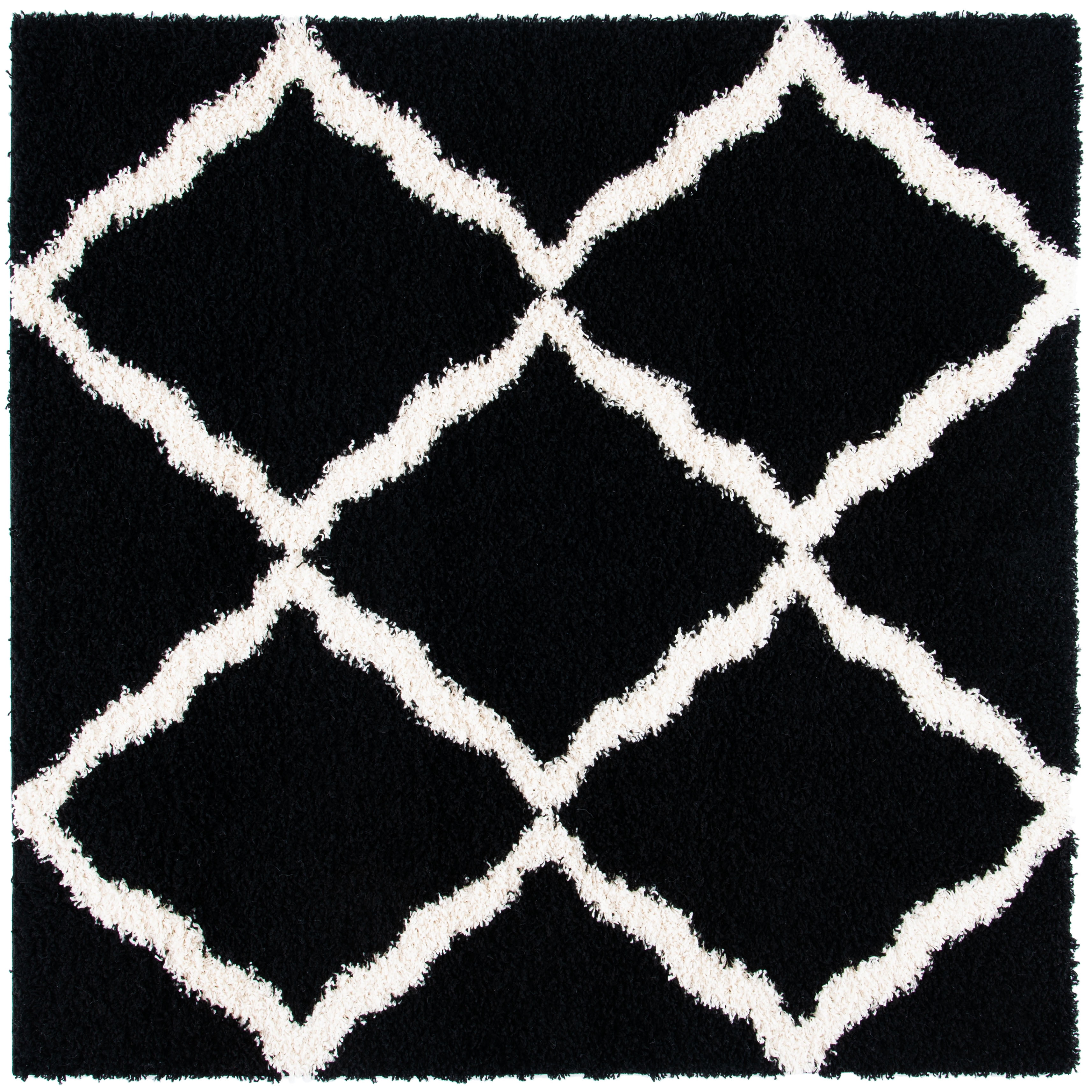 SAFAVIEH Dallas Logan Geometric Shag Area Rug, Black/Ivory, 6' x 6 ...