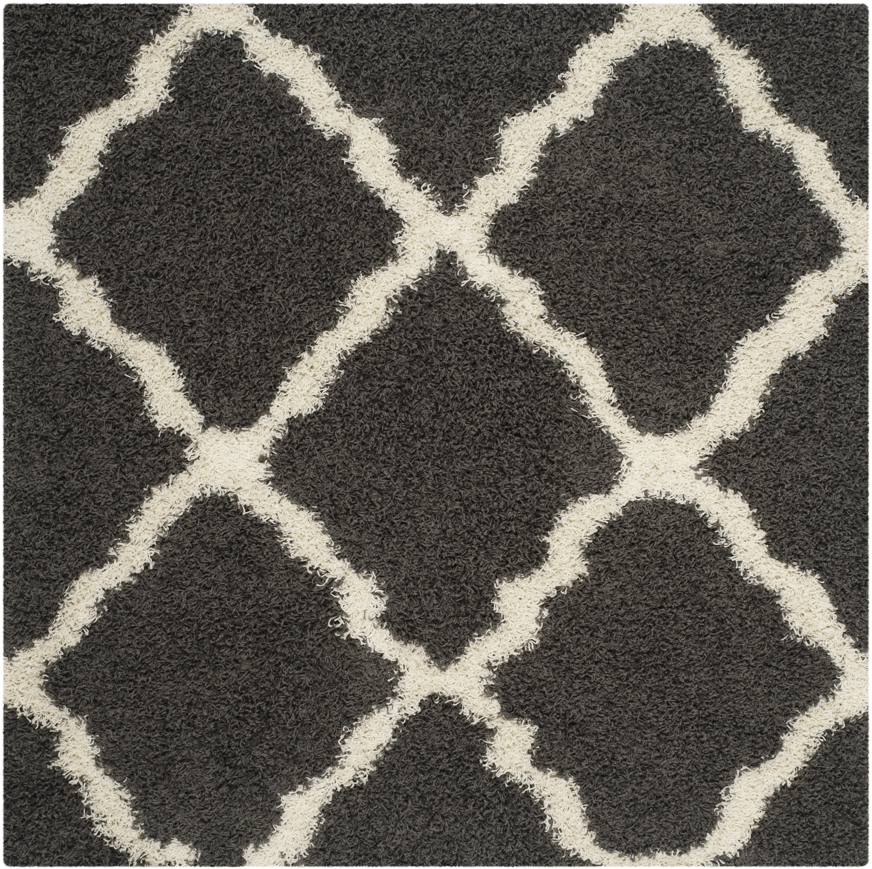 SAFAVIEH Dallas Logan Geometric Shag Area Rug, Dark Grey/Ivory, 4' x 4 ...