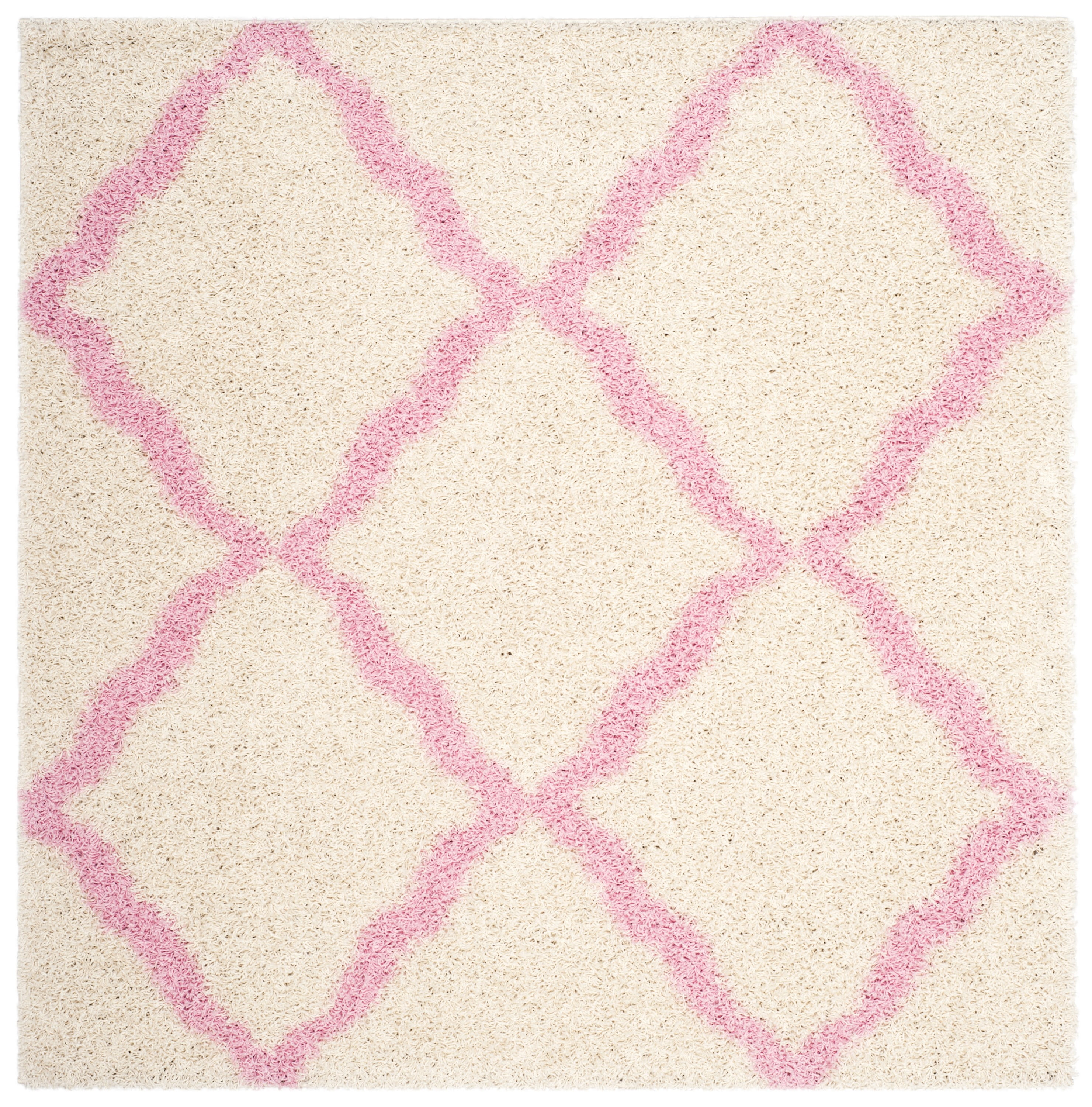 SAFAVIEH Dallas Logan Geometric Shag Area Rug, Ivory/Light Pink, 4' x 4 ...