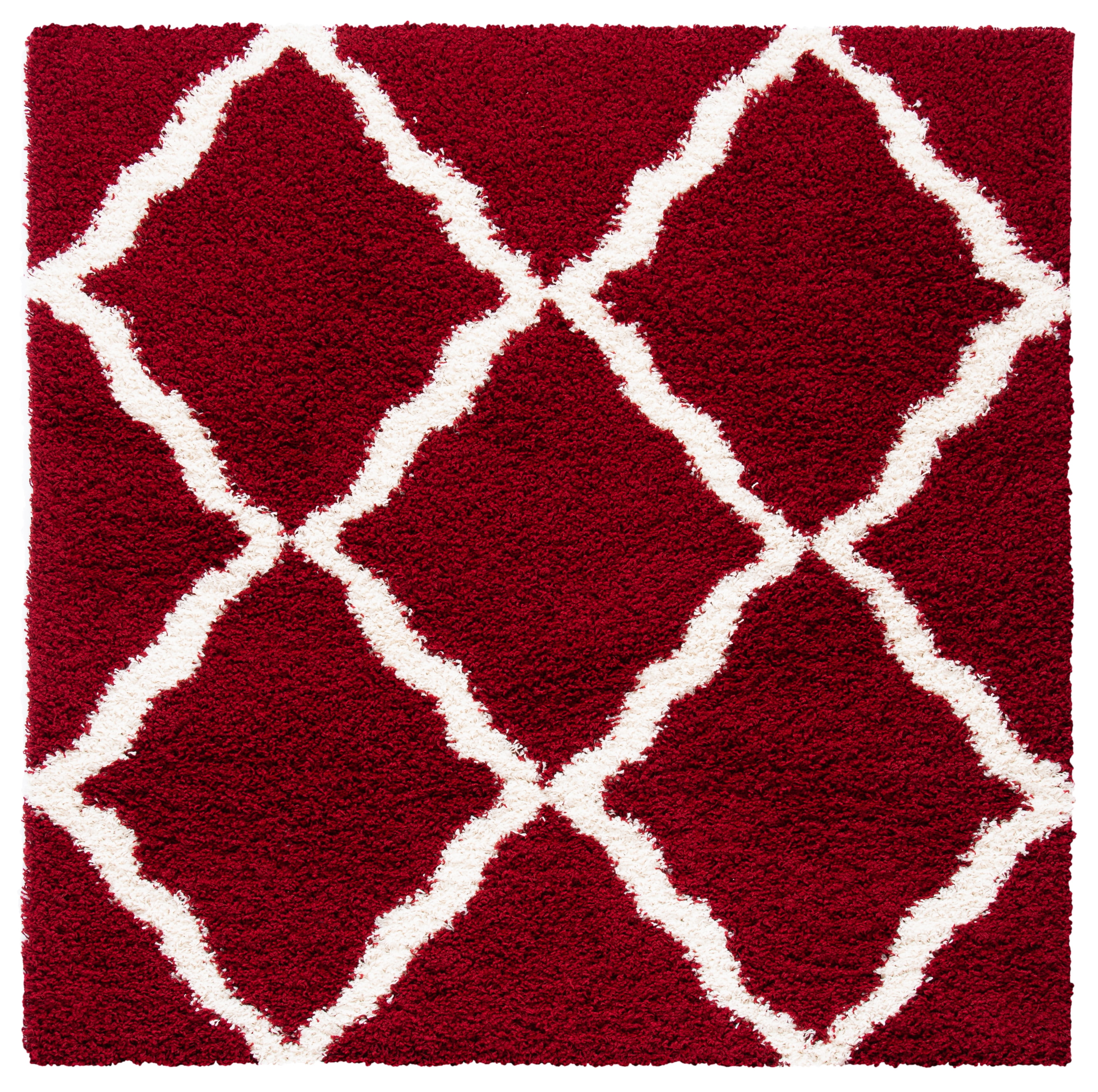 SAFAVIEH Dallas Logan Geometric Shag Area Rug, Red/Ivory, 6' x 6 ...