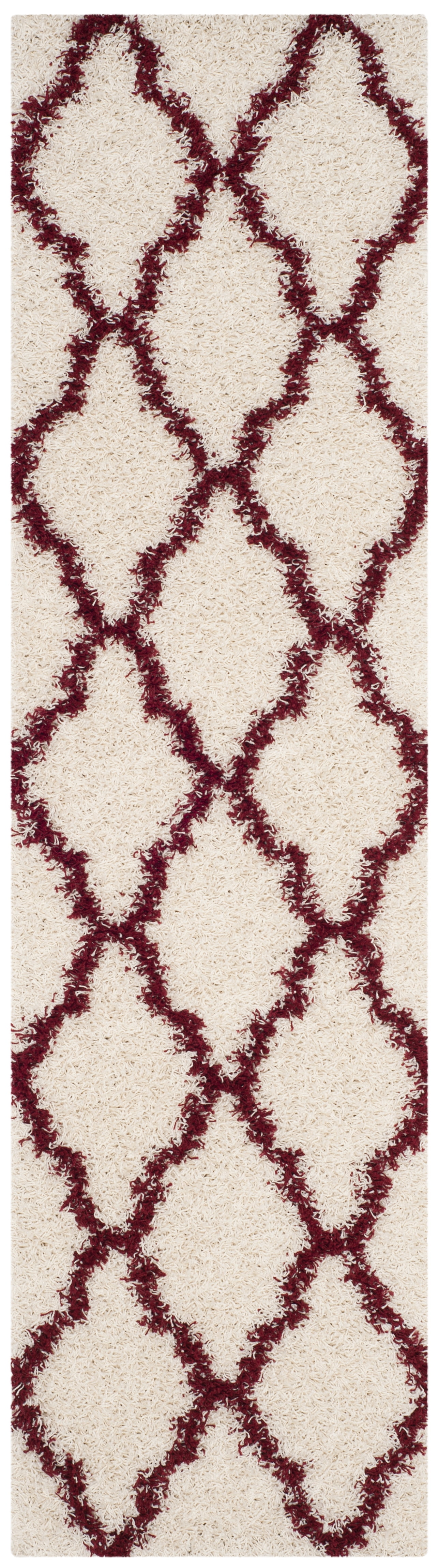 SAFAVIEH Dallas Logan Geometric Shag Runner Rug, Ivory/Red, 2'3" x 12 ...