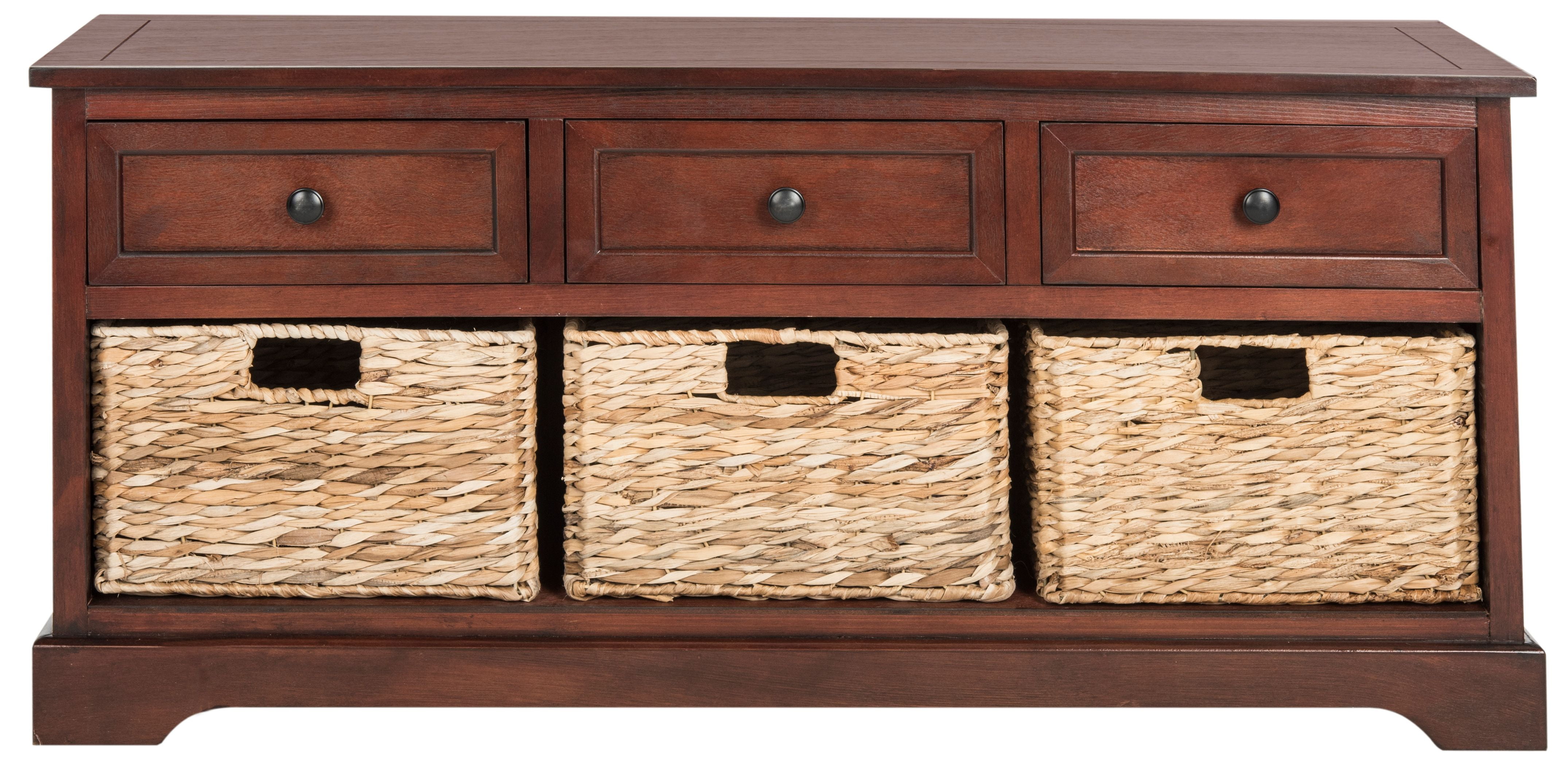 SAFAVIEH Damien Storage Bench with 3 Wicker Baskets and 3 Drawers, Dark ...