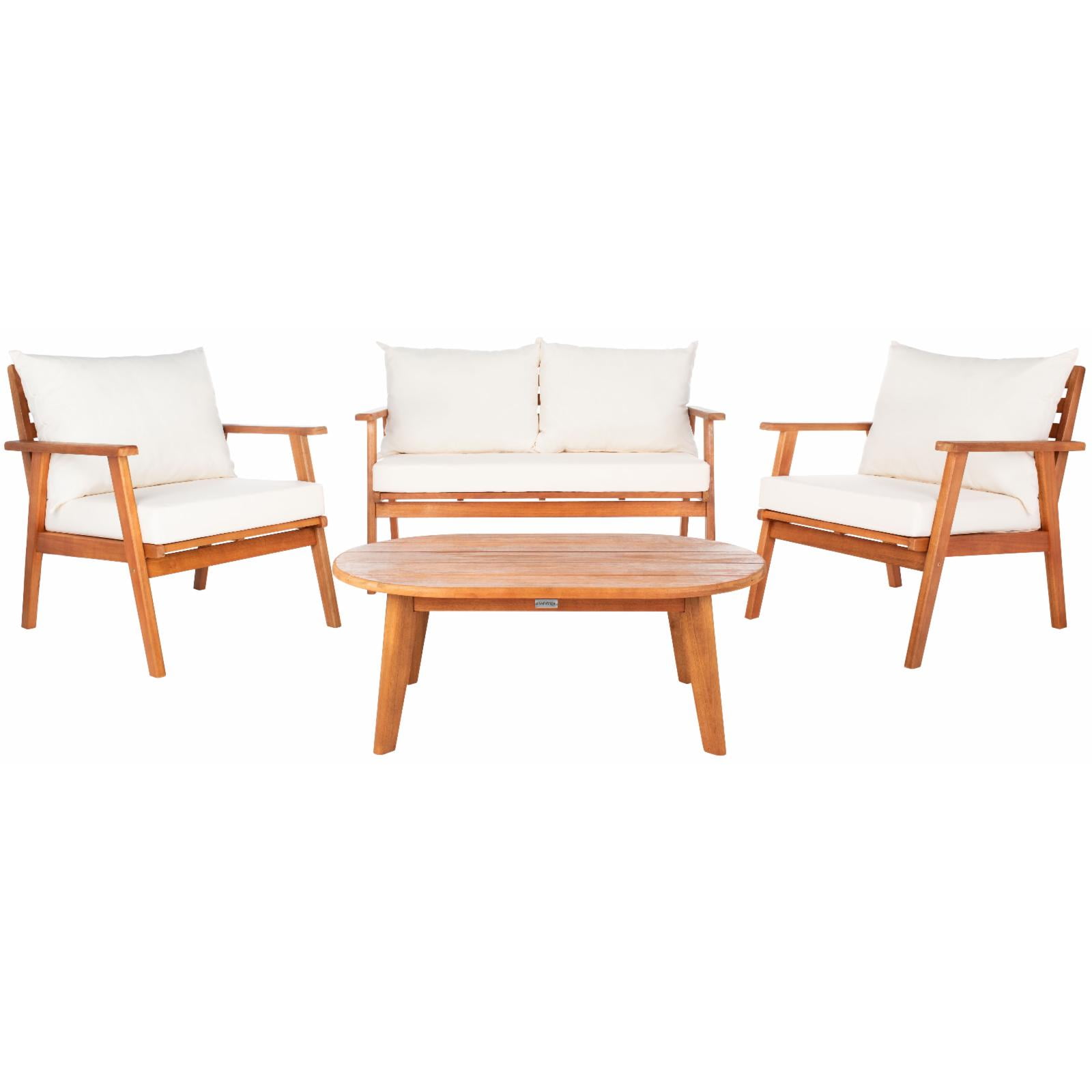 SAFAVIEH Deacon Outdoor Patio 4 Pc Conversation Set, Grey/Beige ...