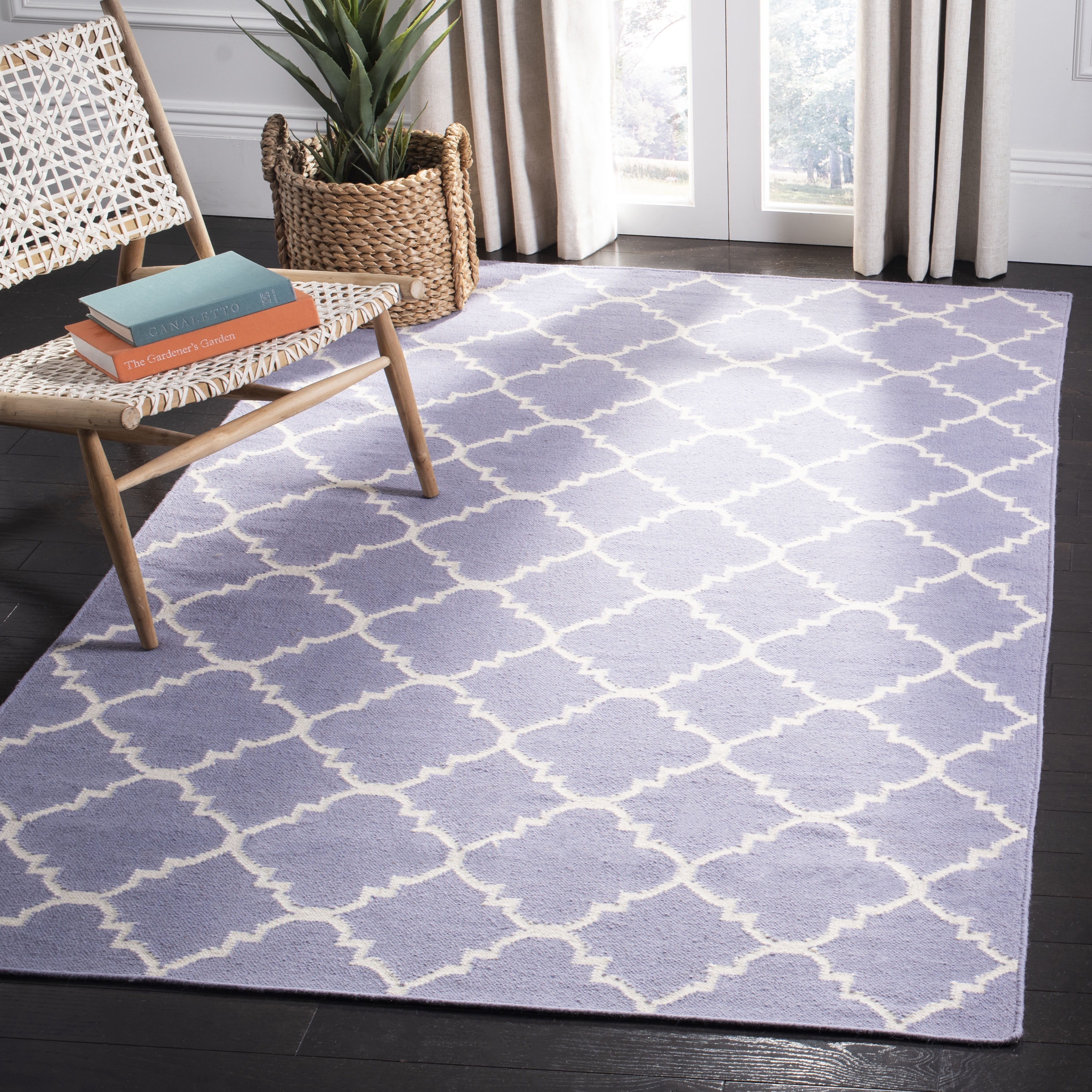 Safavieh Dhurries Brad Geometric Area Rug, Purple/Ivory, 4' x 6 ...