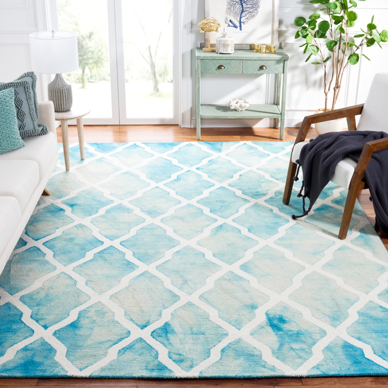 SAFAVIEH Dip Dye Altan Overdyed Geometric Runner Rug, Turquoise/Ivory ...