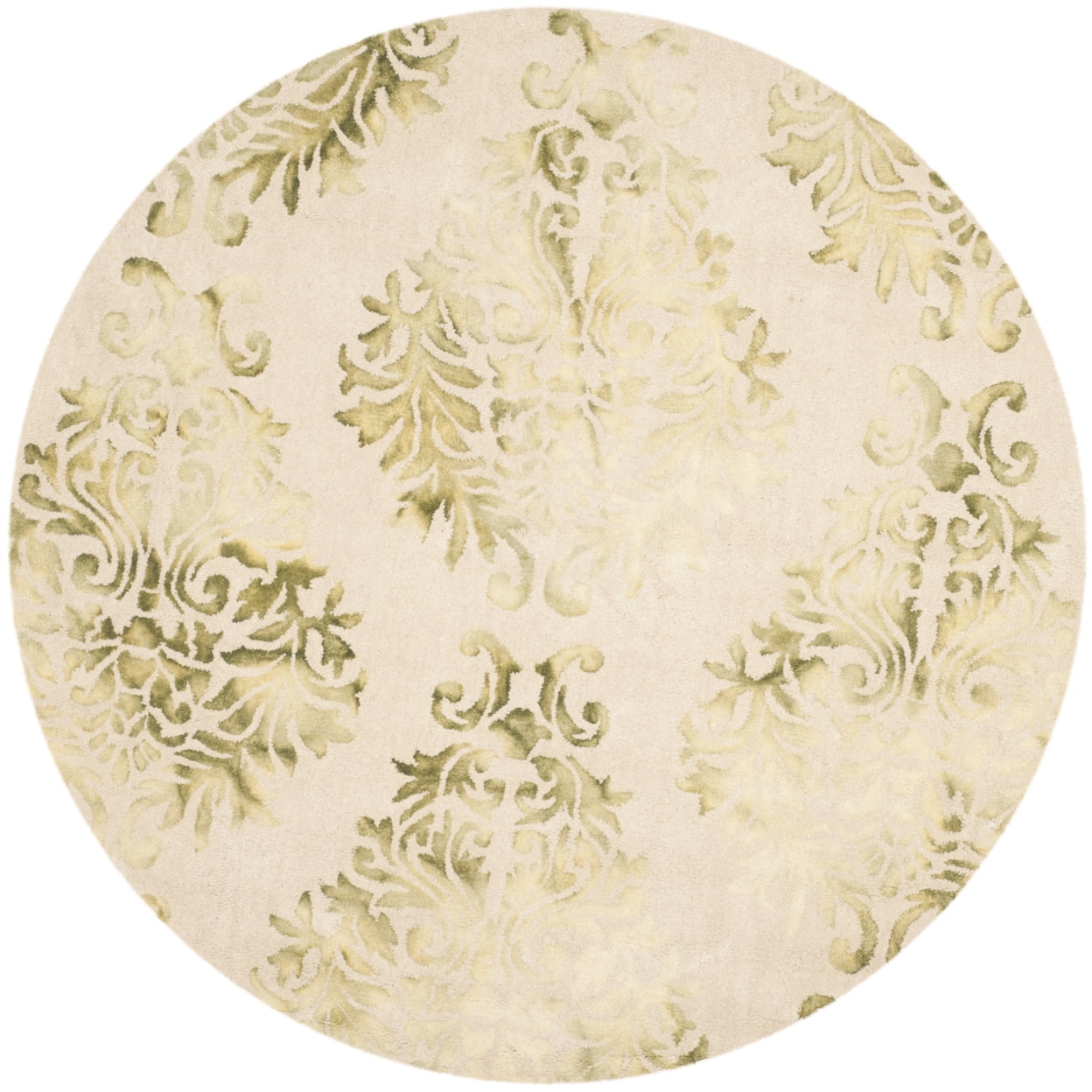 SAFAVIEH Dip Dye Cadence Damask Wool Area Rug, Beige/Green, 7' x 7 ...
