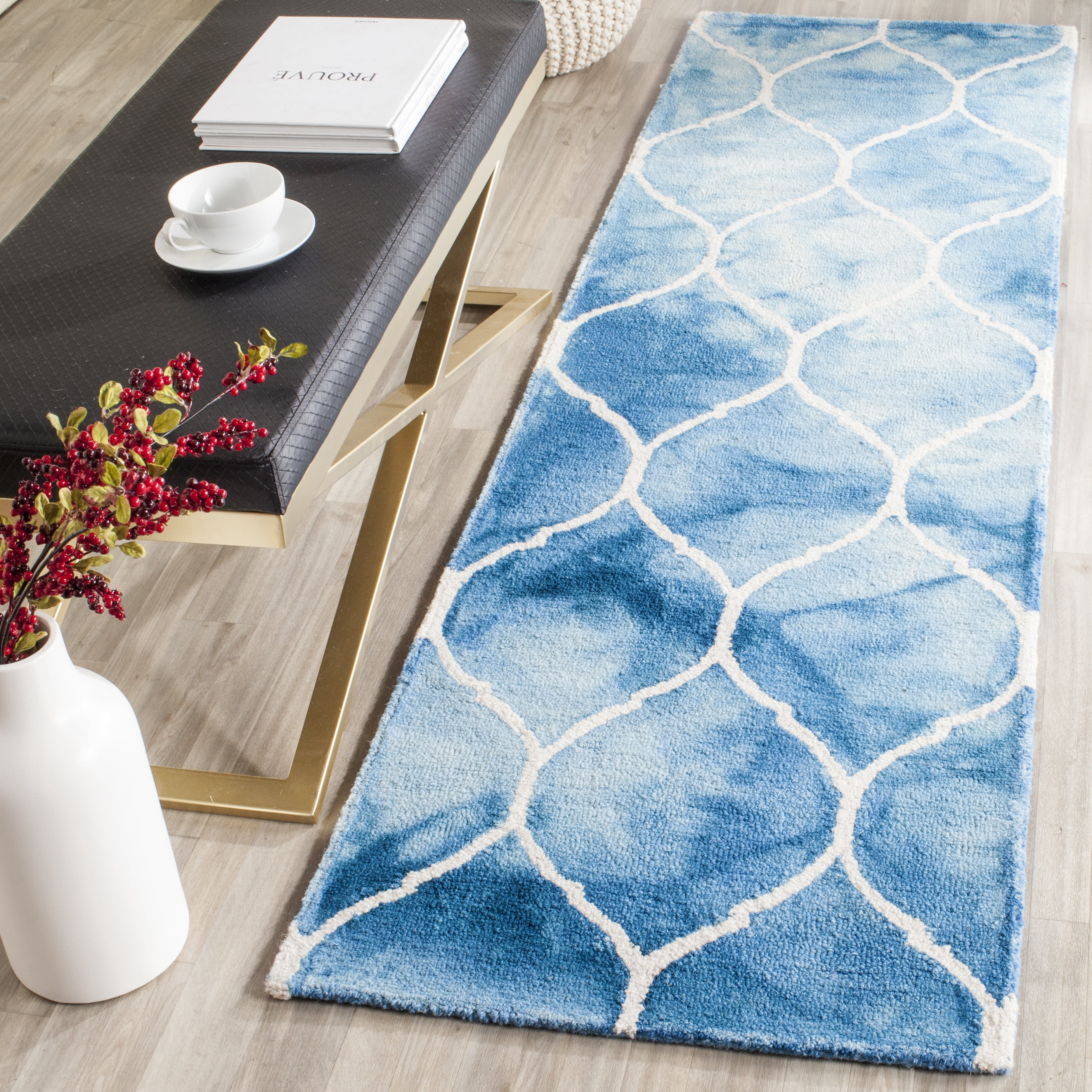 Safavieh Dip Dye Christabella Distressed Runner Rug, Blue/Ivory, 2'3" x ...
