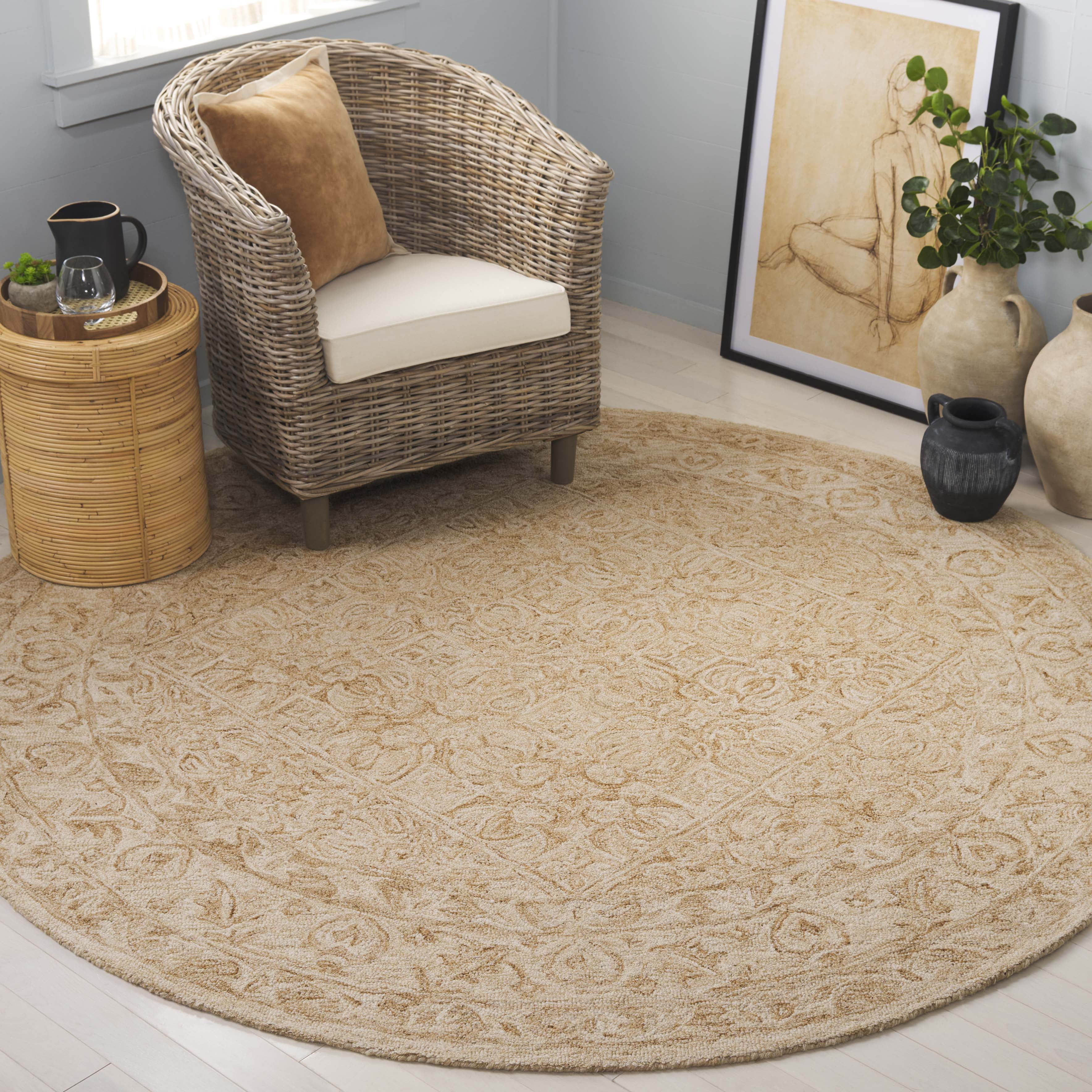 Safavieh Dip Dye Felicia Floral Area Rug, Gold/Ivory, 7' x 7' Round ...