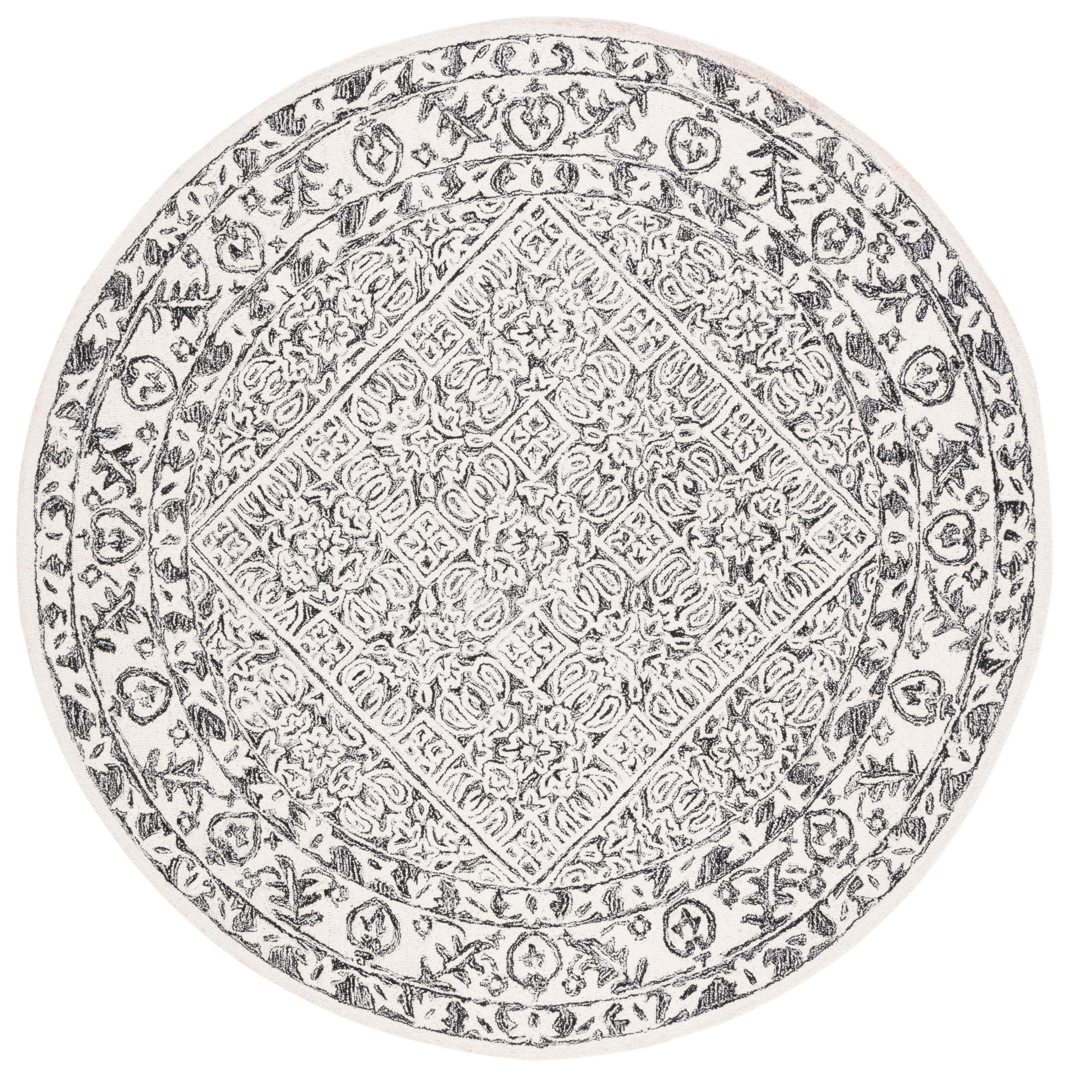 SAFAVIEH Dip Dye Felicia Floral Area Rug, Ivory/Black, 7' x 7' Round ...