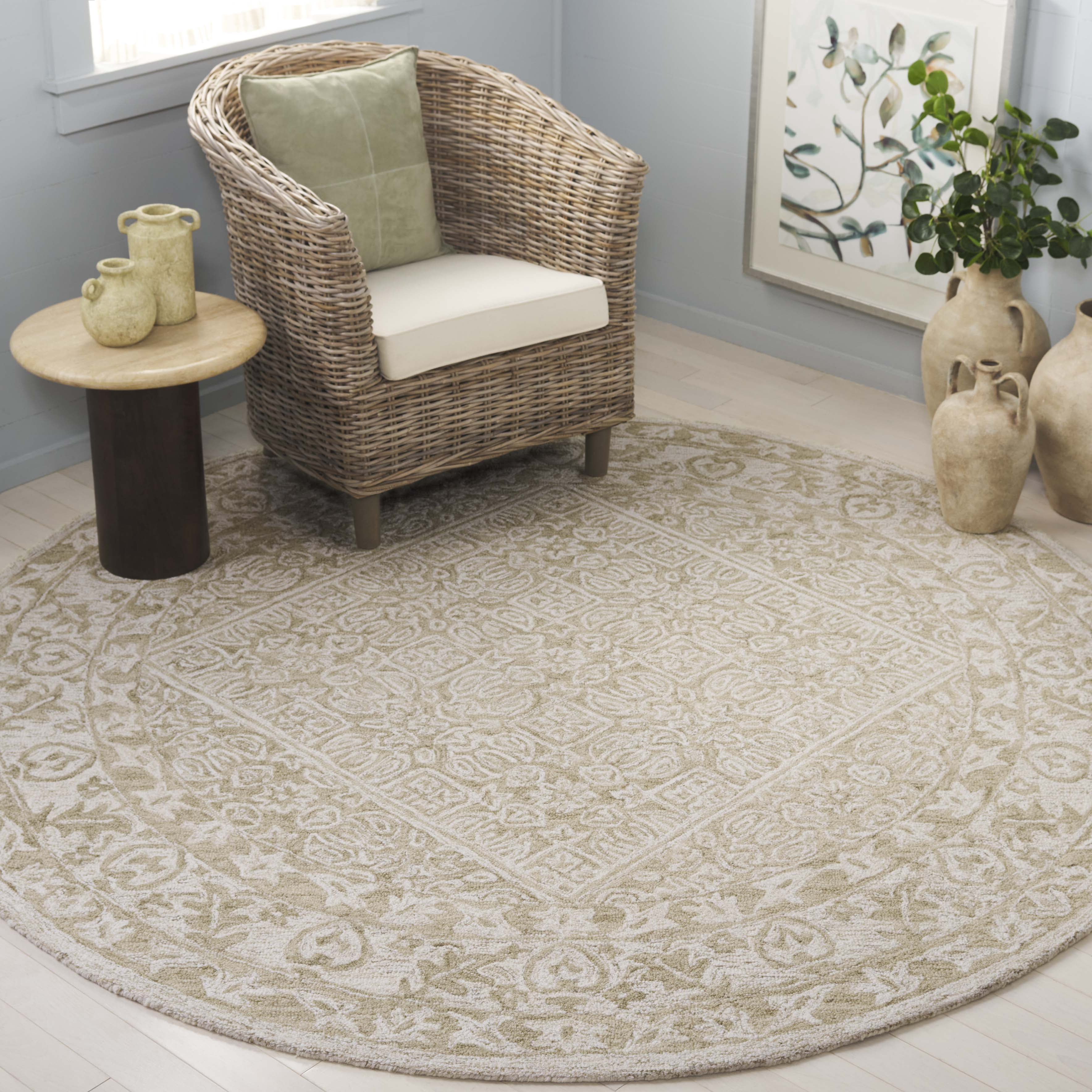 Safavieh Dip Dye Felicia Floral Area Rug, Sage/Ivory, 7' x 7' Round ...
