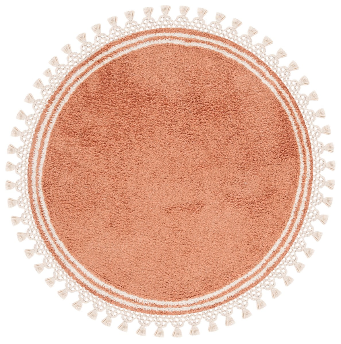 SAFAVIEH Easy Care Hepburn Solid Area Rug, 3' x 3' Round, Rust/Ivory ...