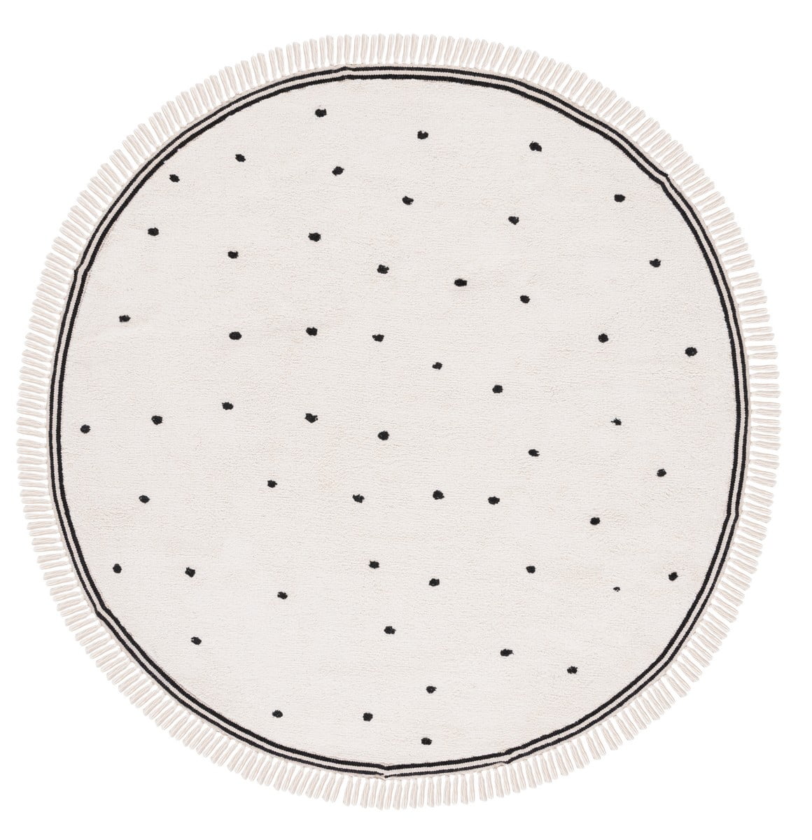 SAFAVIEH Easy Care Leptis Polka Dots Area Rug, 6' x 6' Round, Ivory ...