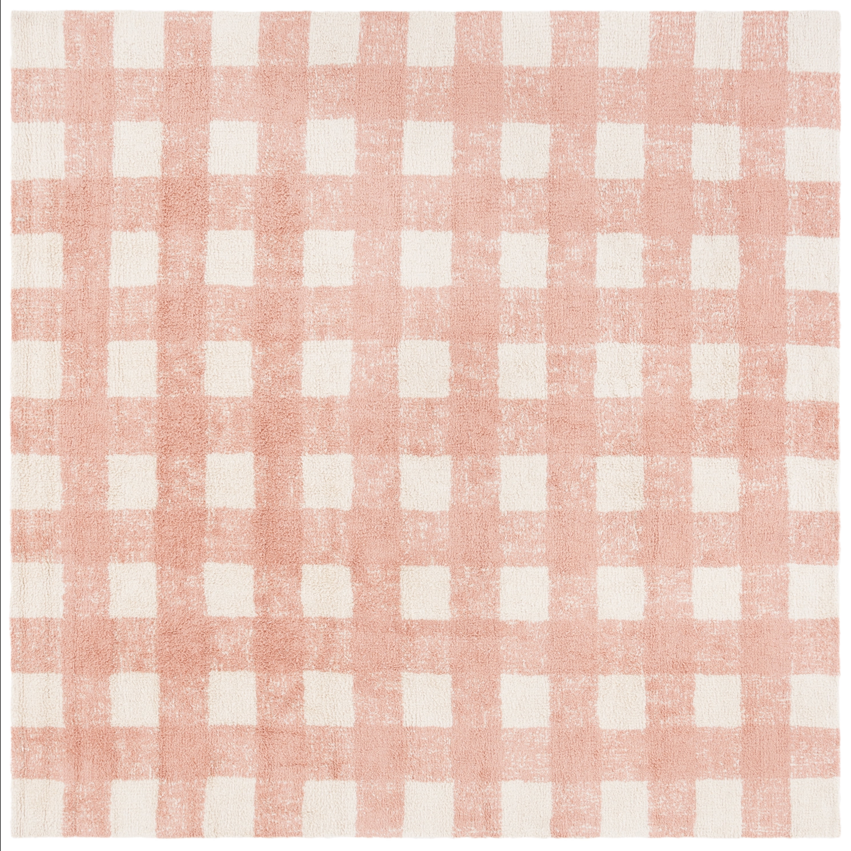 SAFAVIEH Easy Care Maggie Plaid Area Rug, Ivory/Rust, 6' x 6' Square ...