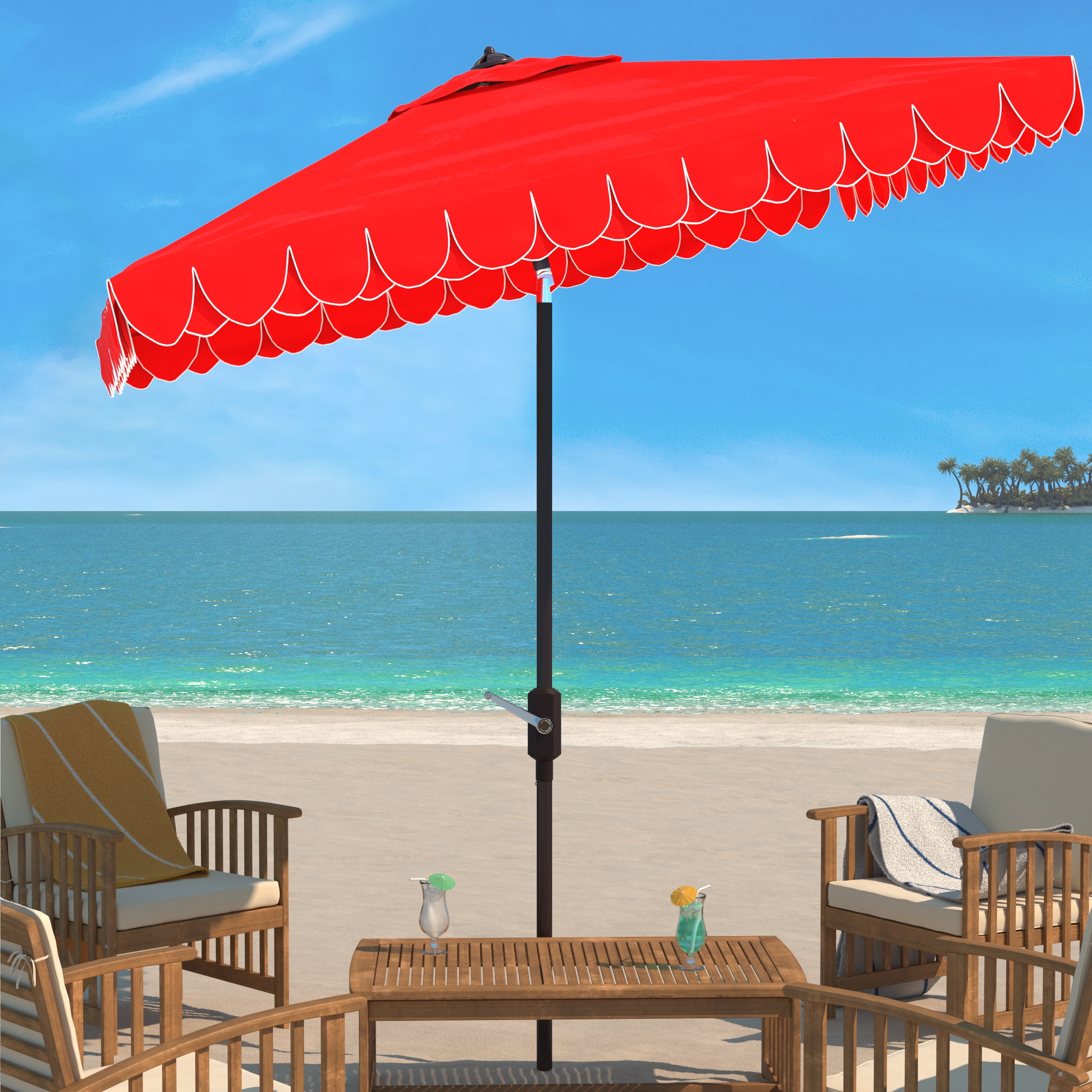 SAFAVIEH Elegant 7.5' Market Crank Square Patio Umbrella, Red - Walmart.com
