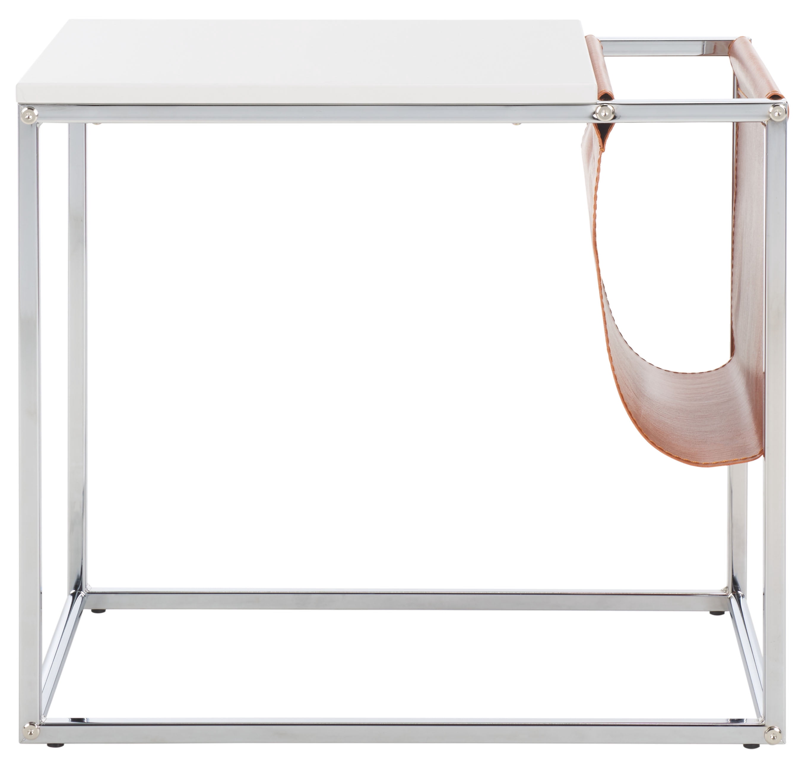 SAFAVIEH Eugenia Modern Style Side Table, White/Brown/Chrome (22 in. W ...