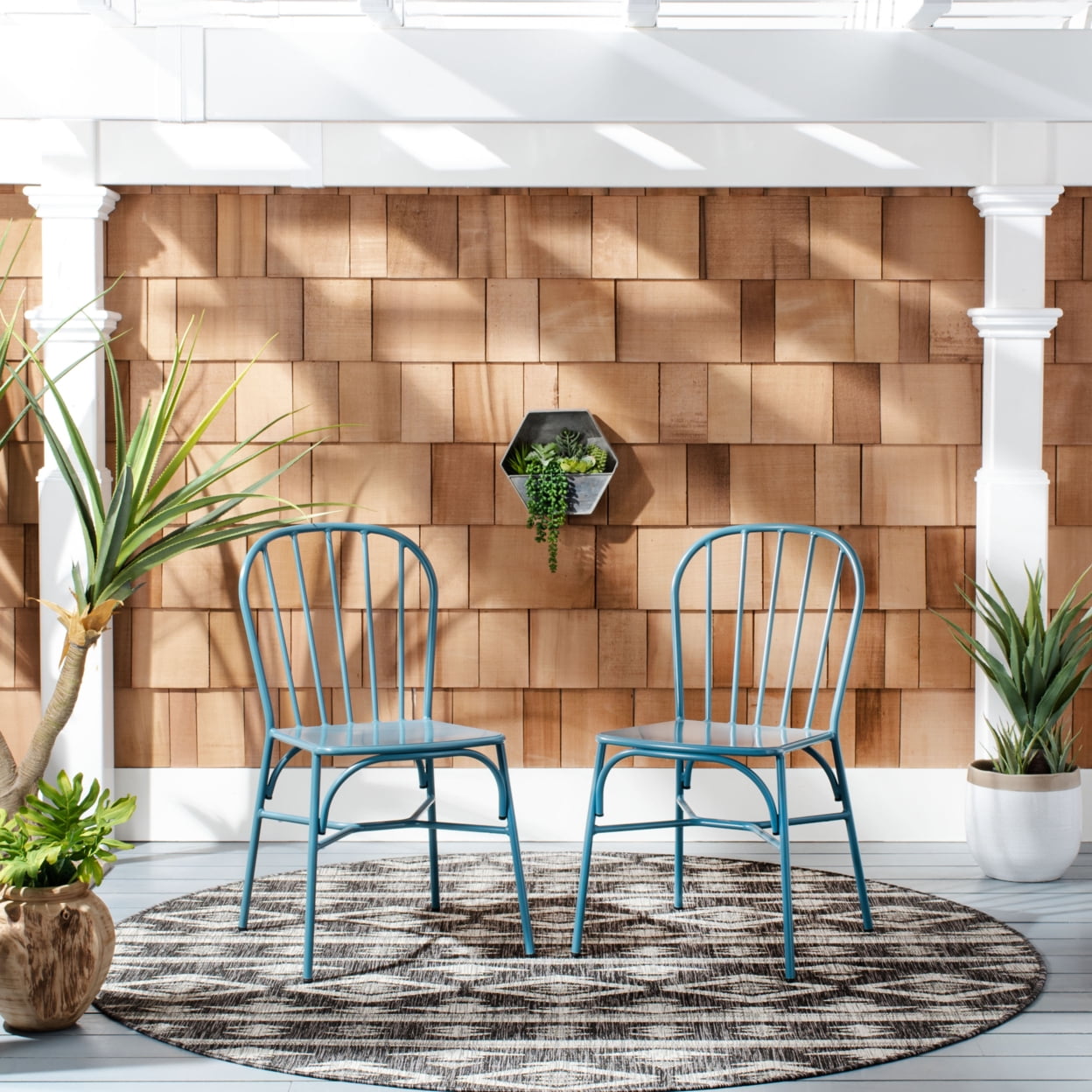 SAFAVIEH Everleigh Outdoor Patio Side Chair, Matte Navy Blue, Set of 2 ...