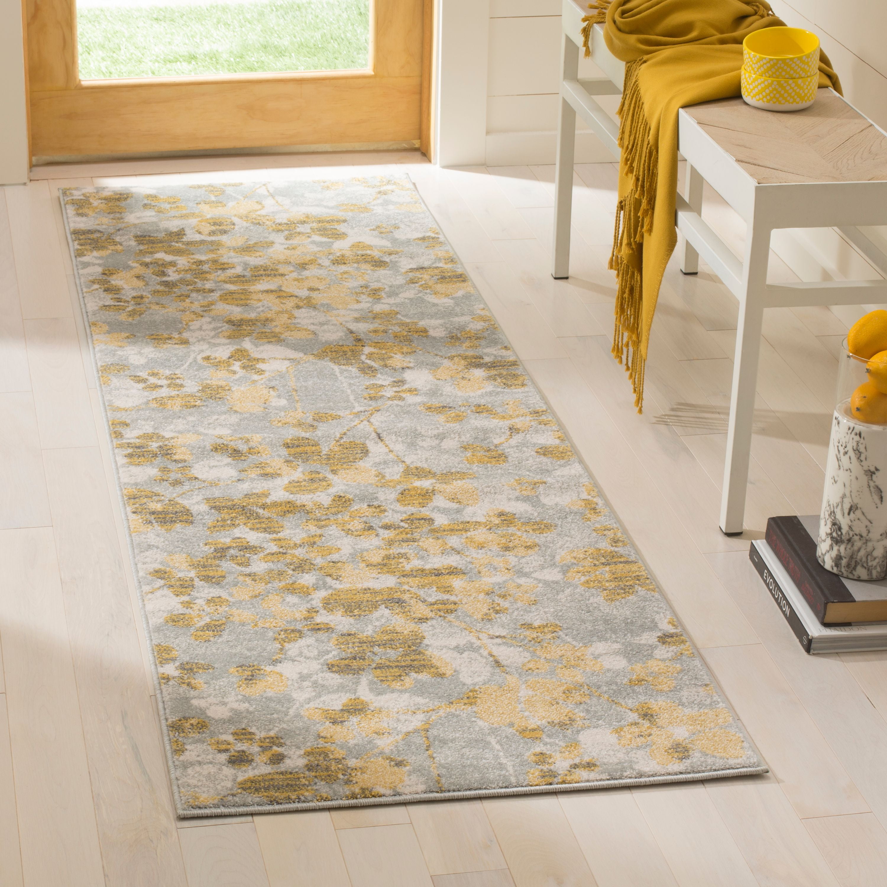 SAFAVIEH Evoke Pavel Floral Flowers Runner Rug, Grey/Gold, 2'2" x 9 ...