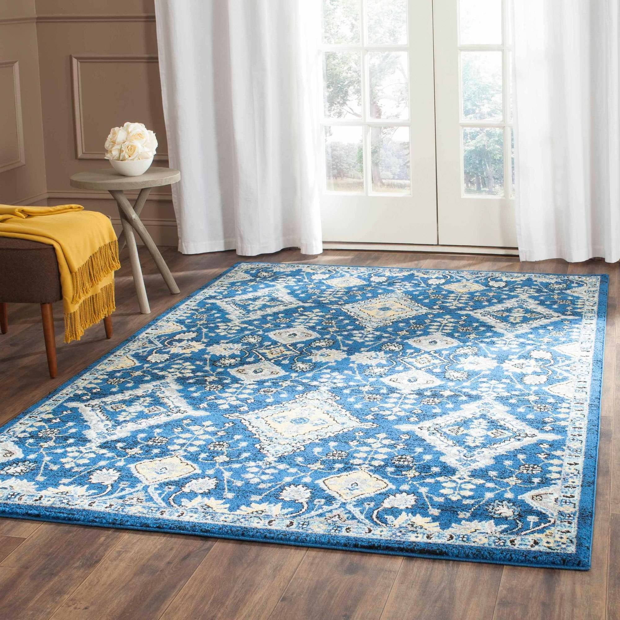 SAFAVIEH Evoke Stamen Bordered Area Rug, Royal/Ivory, 5'3" x 7'6 ...