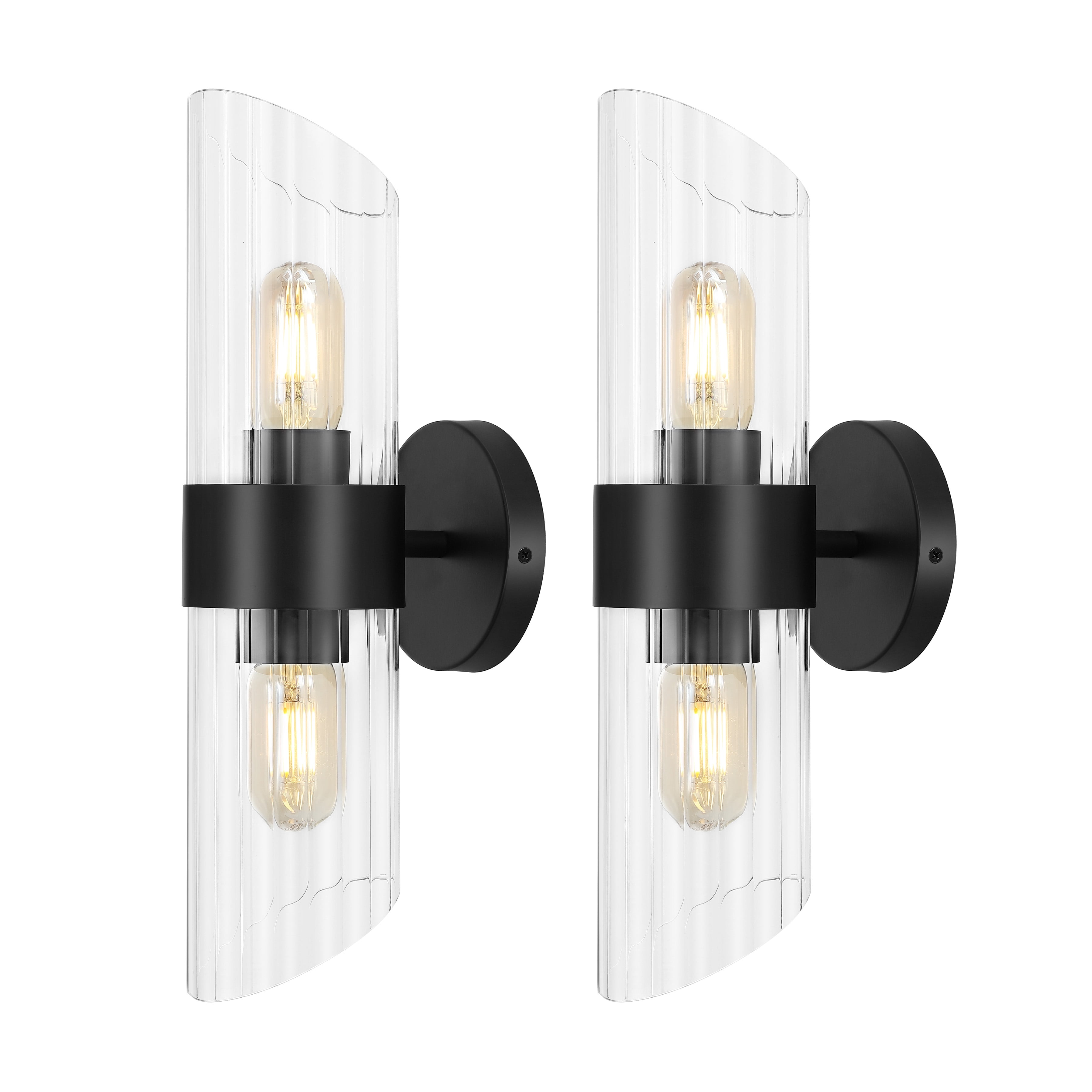 SAFAVIEH Eytan 2-Light LED Black Iron Wall Sconce with Clear Shade, Set ...